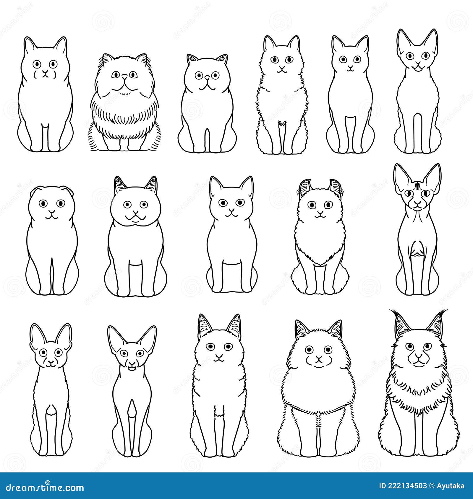 Cats breed line art bundle stock image. Illustration of design - 222134503