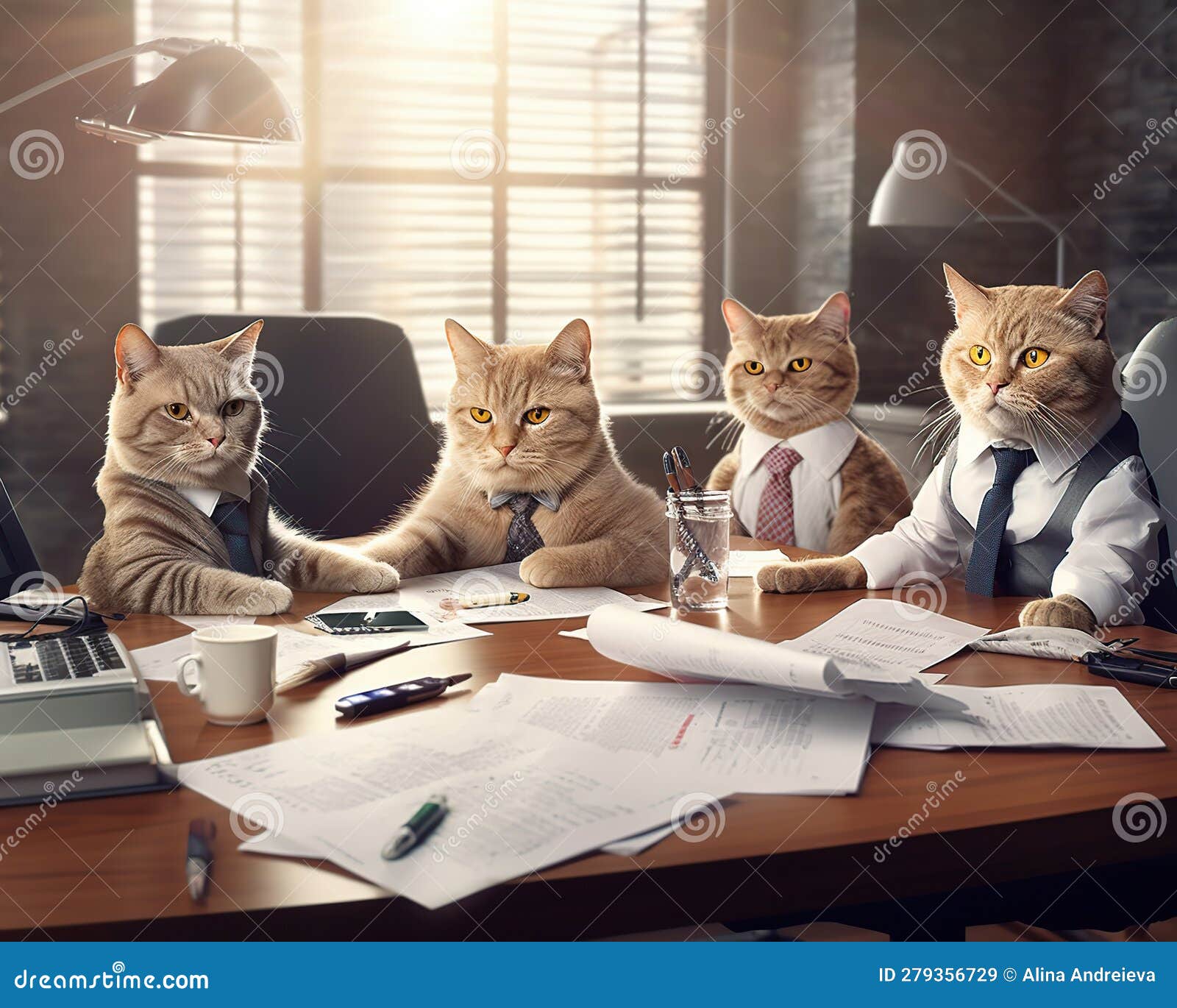 Cats Businessman in the Office with Documents Stock Illustration ...