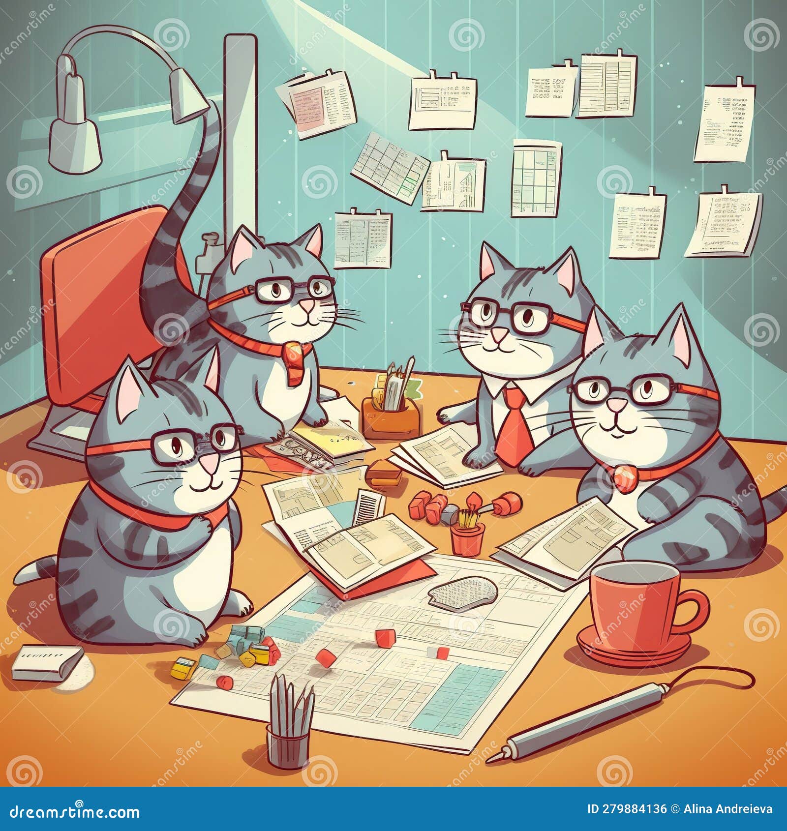 Cats Businessman in the Office with Documents and Diagrams Stock ...