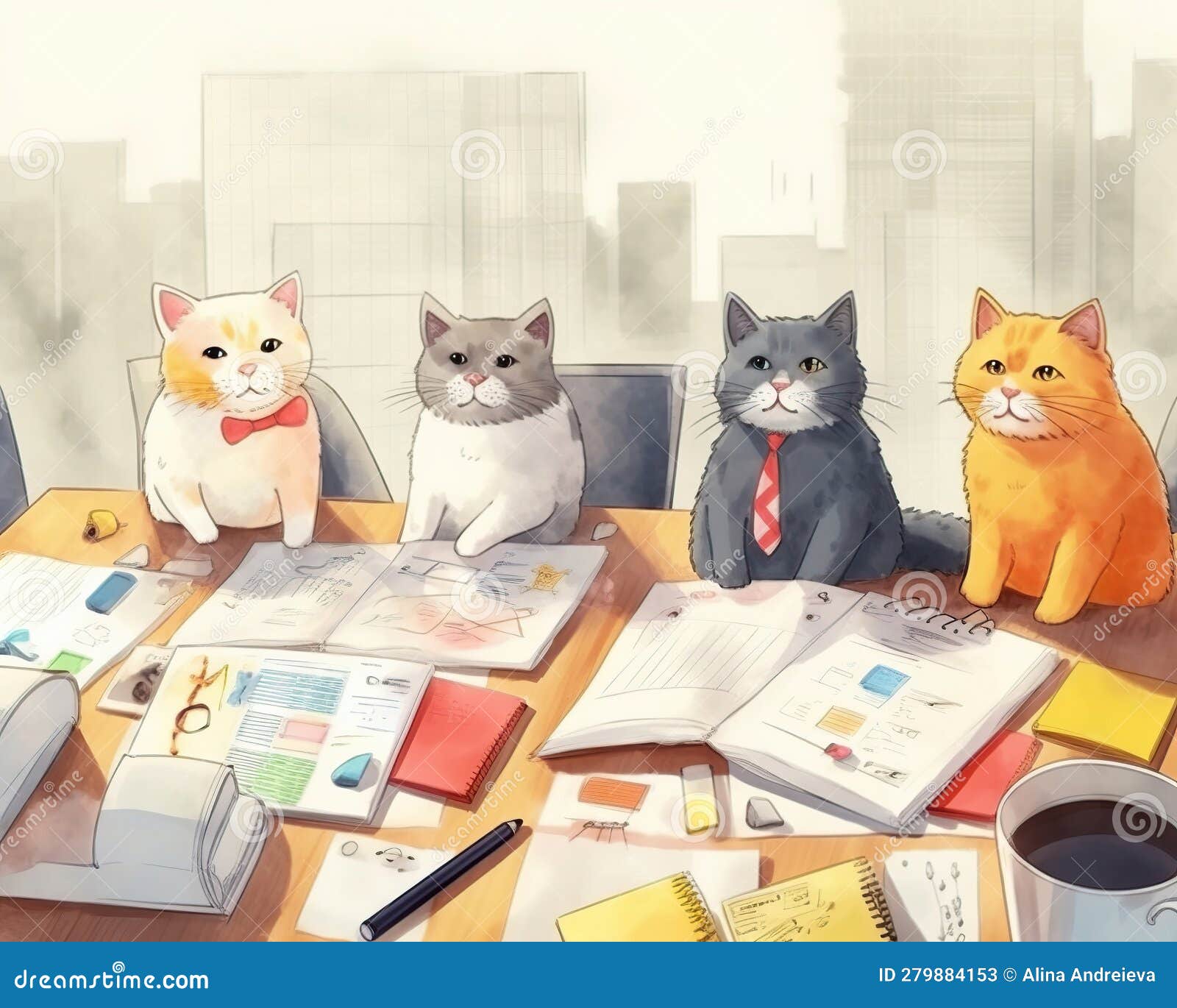 Cats Businessman in the Office with Documents and Diagrams Stock ...