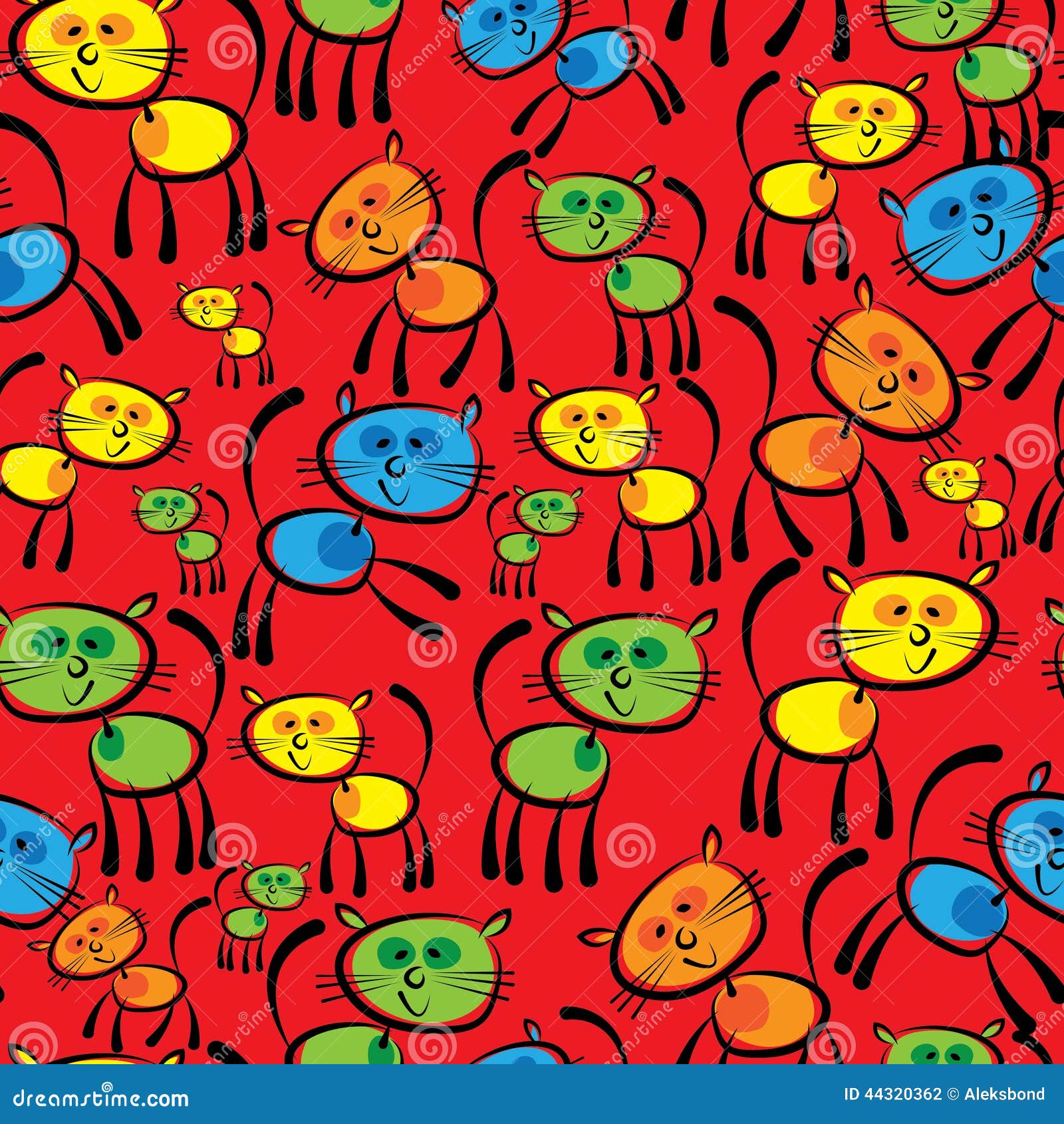 Cats Colorful Seamless Pattern Stock Illustration - Illustration of ...