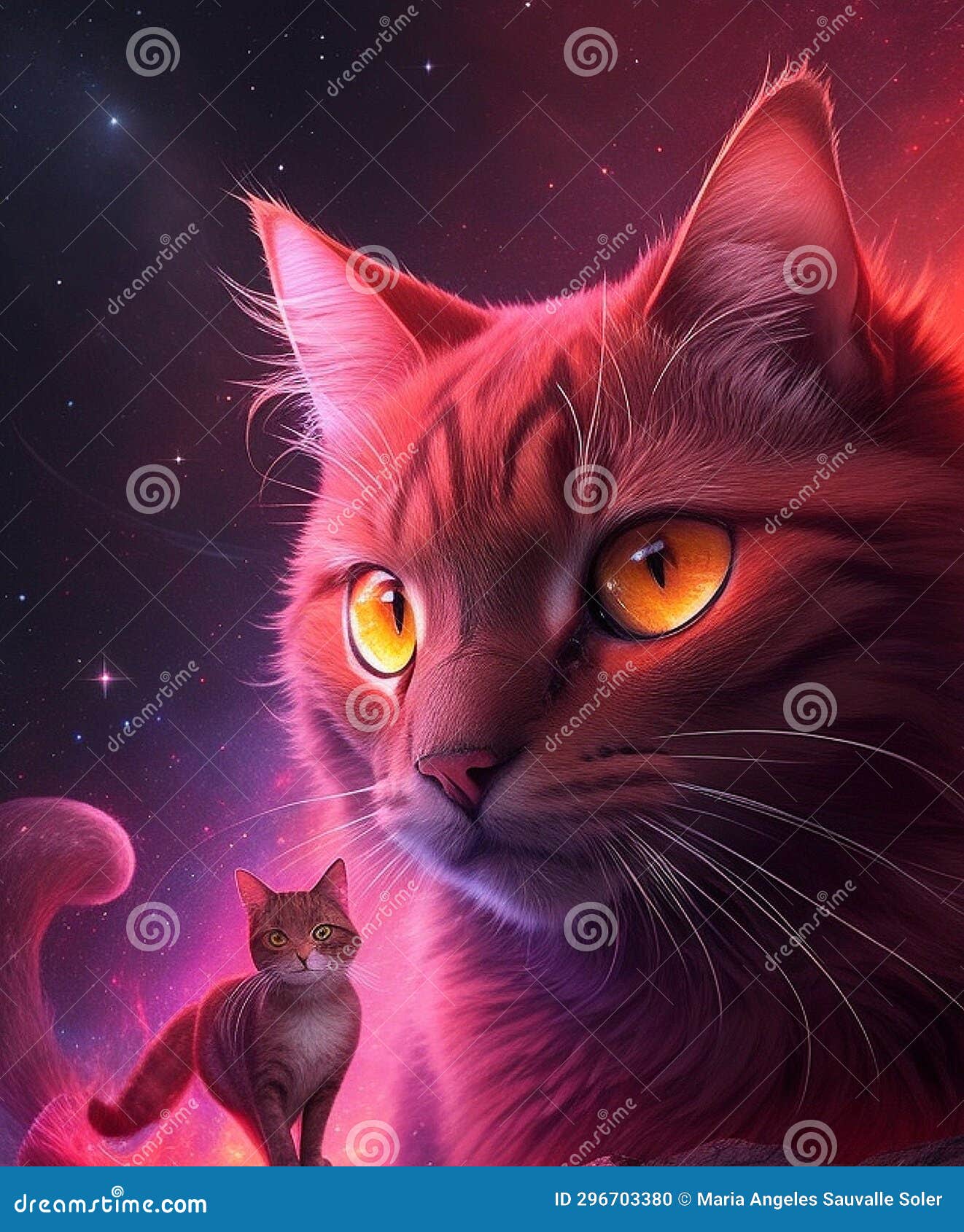 Cats with Deep Yellow Eyes in a Reddish Environment Stock Illustration ...
