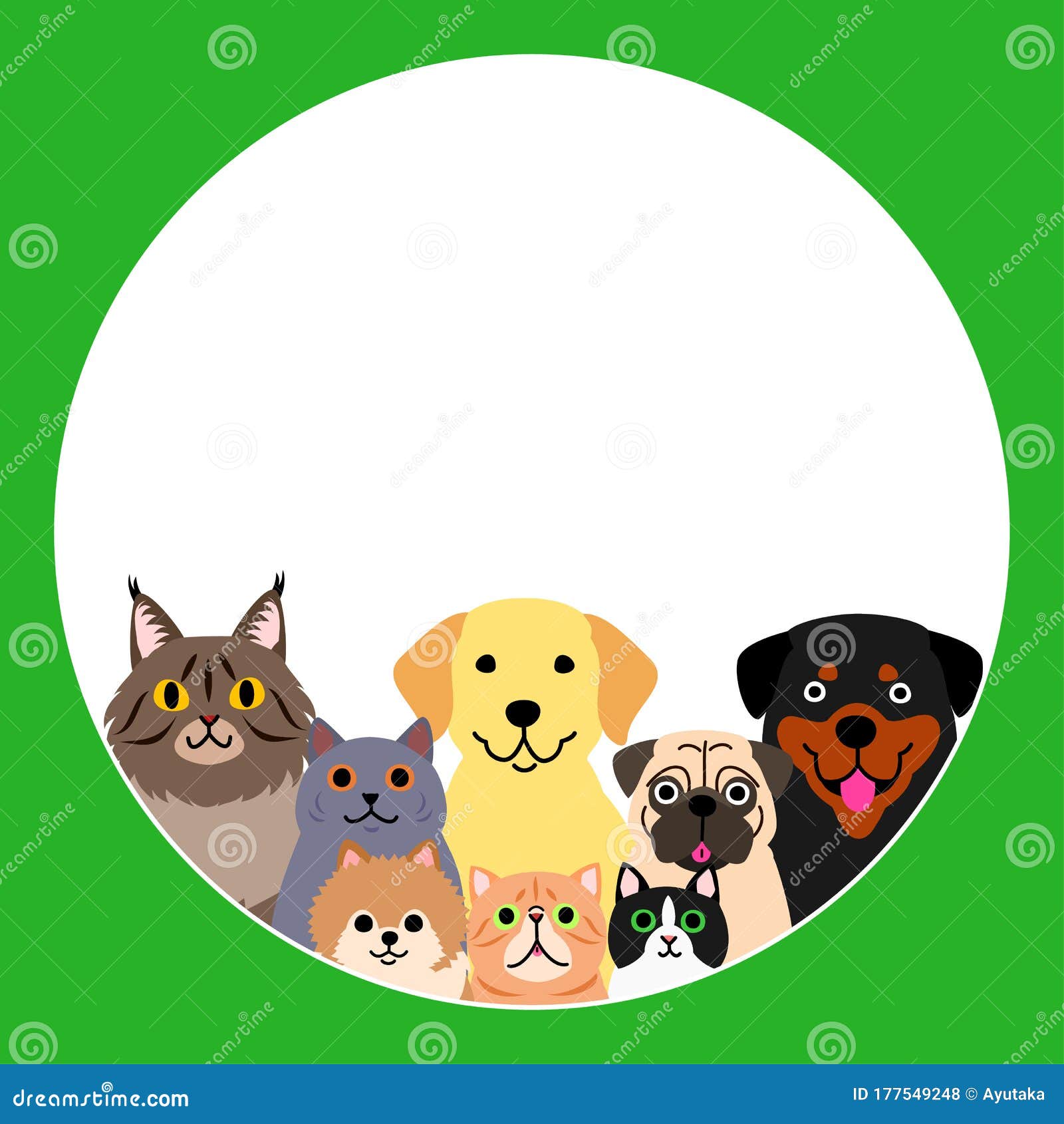 Cats and Dogs in Round Frame Design Stock Vector - Illustration of ...
