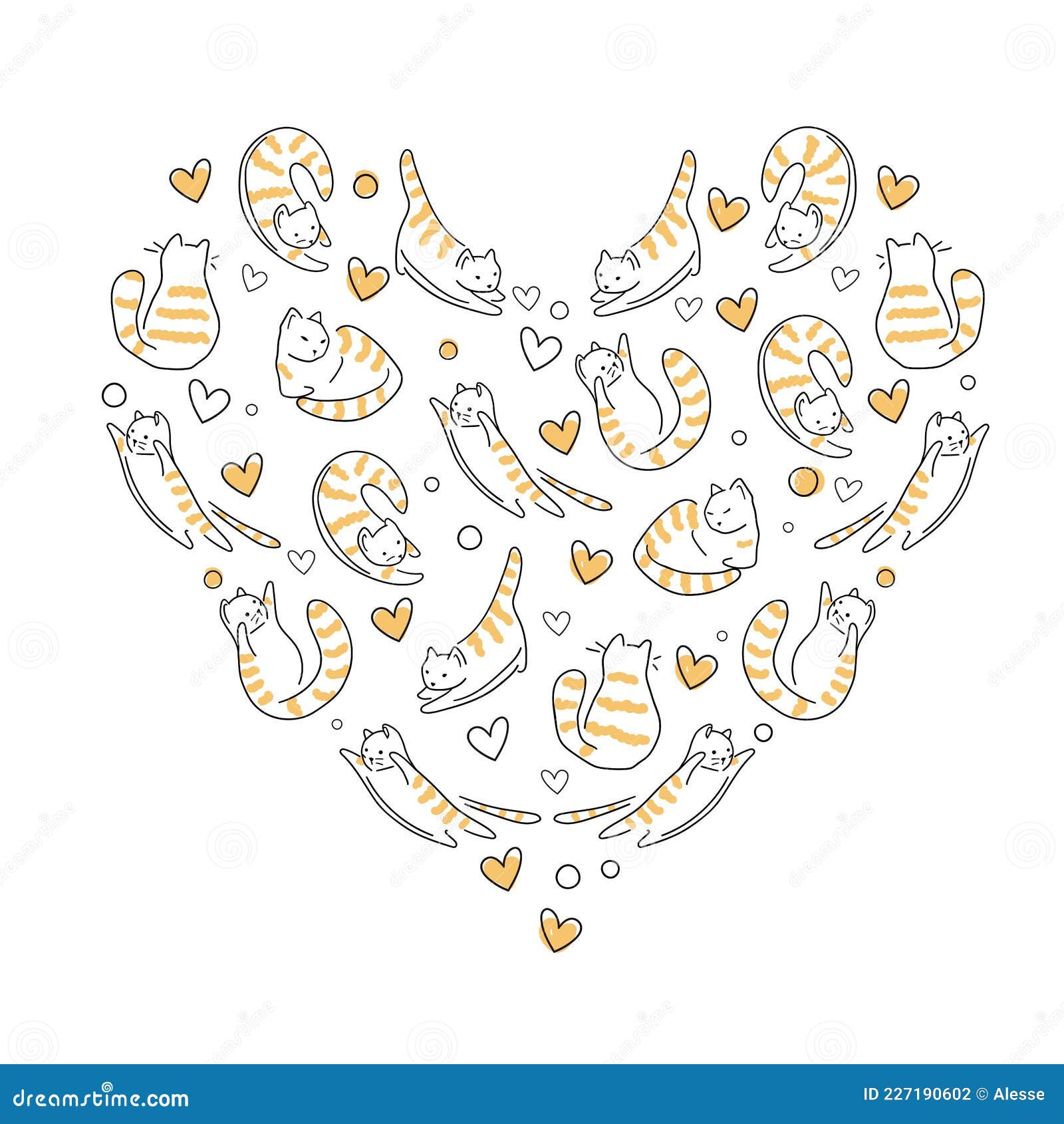 Cats Doodle. Heart Shape Doodle. Love Illustration Stock Vector ...