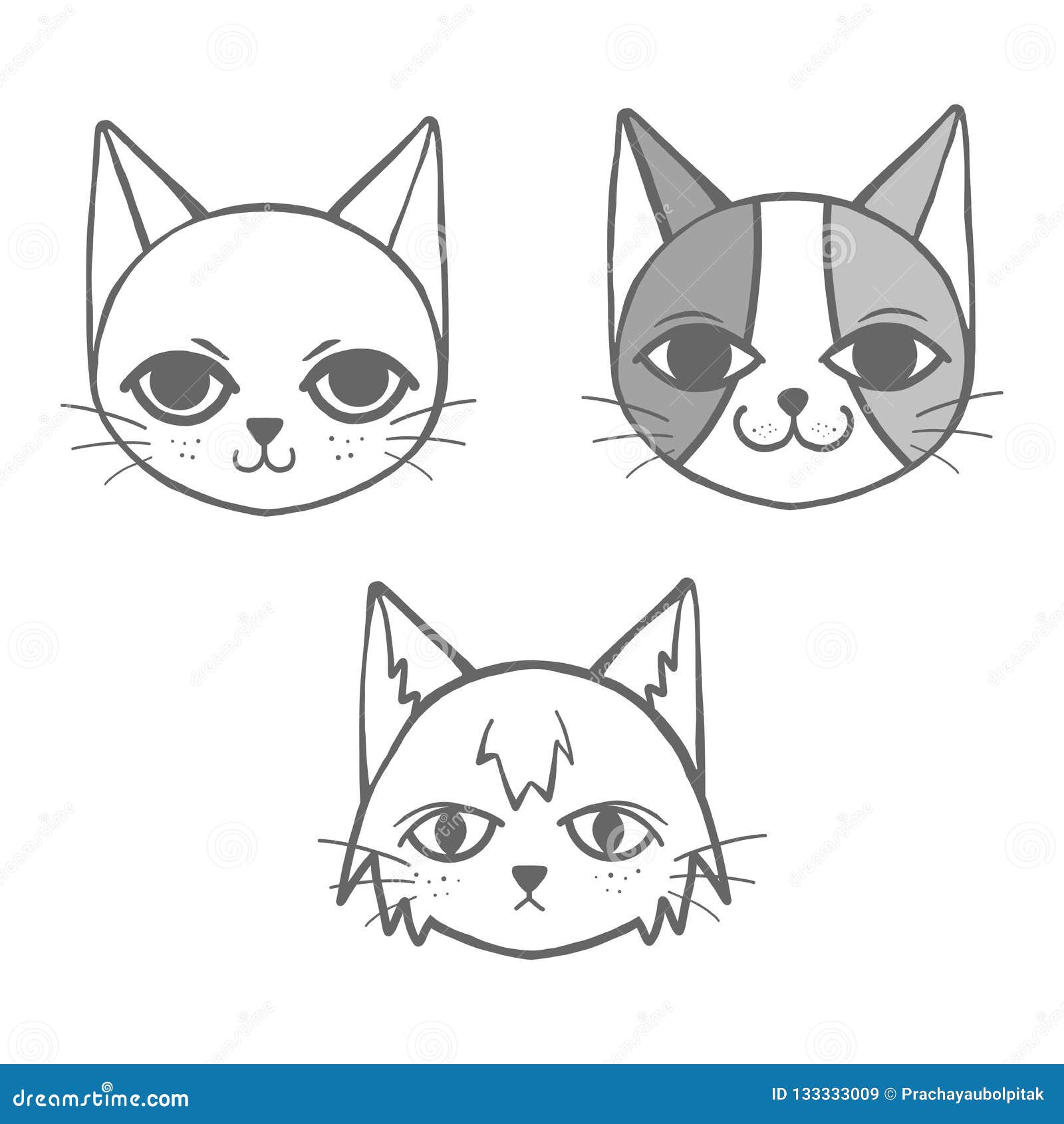 3 cats doodle set stock vector. Illustration of kitten - 133333009
