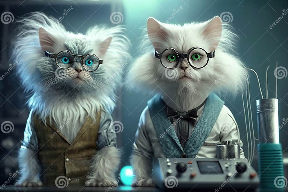 Cats Dressed As Crazy Scientists Experiment Created with Generative AI Technology Stock ...