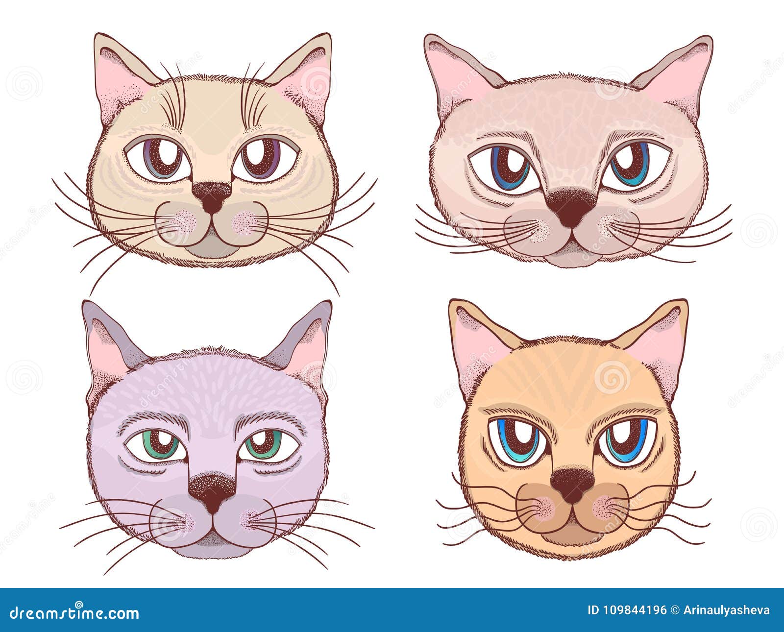 Cats Face Heads Emoticons Set in White Background. Stock Illustration ...