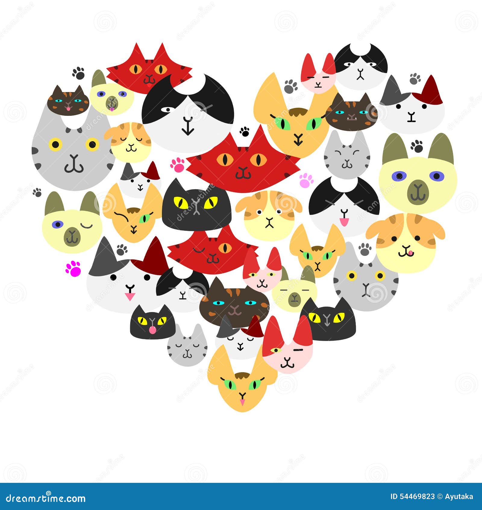 Cats face in heart-shape stock vector. Illustration of humor - 54469823
