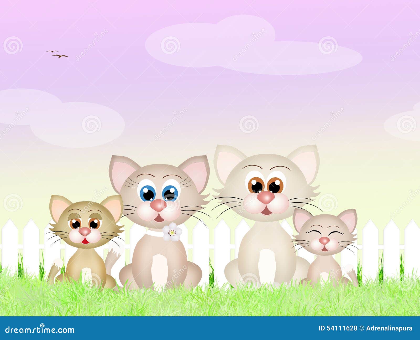 Cats Family Relax One Line Drawing Vector | CartoonDealer.com #169360363