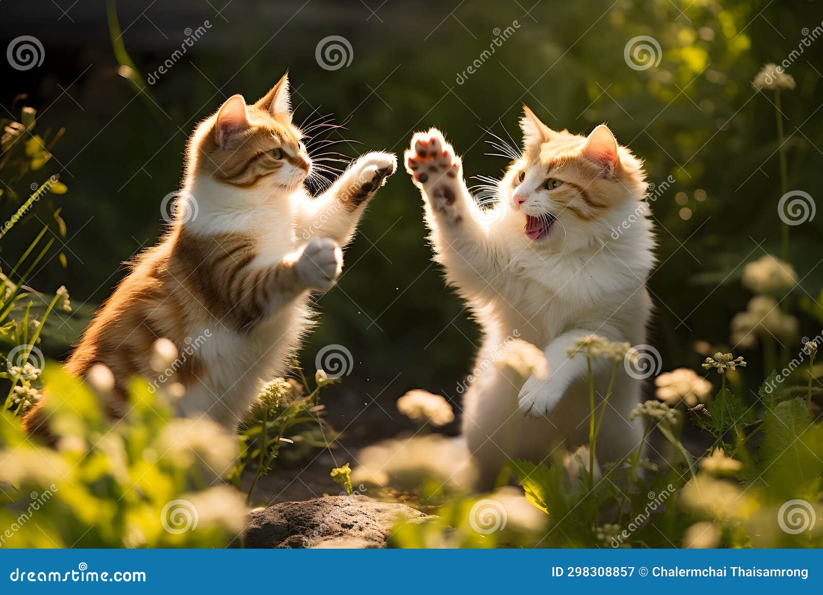 Cats Fighting Each Other, Paws Jumping, Outdoor Environment by ...