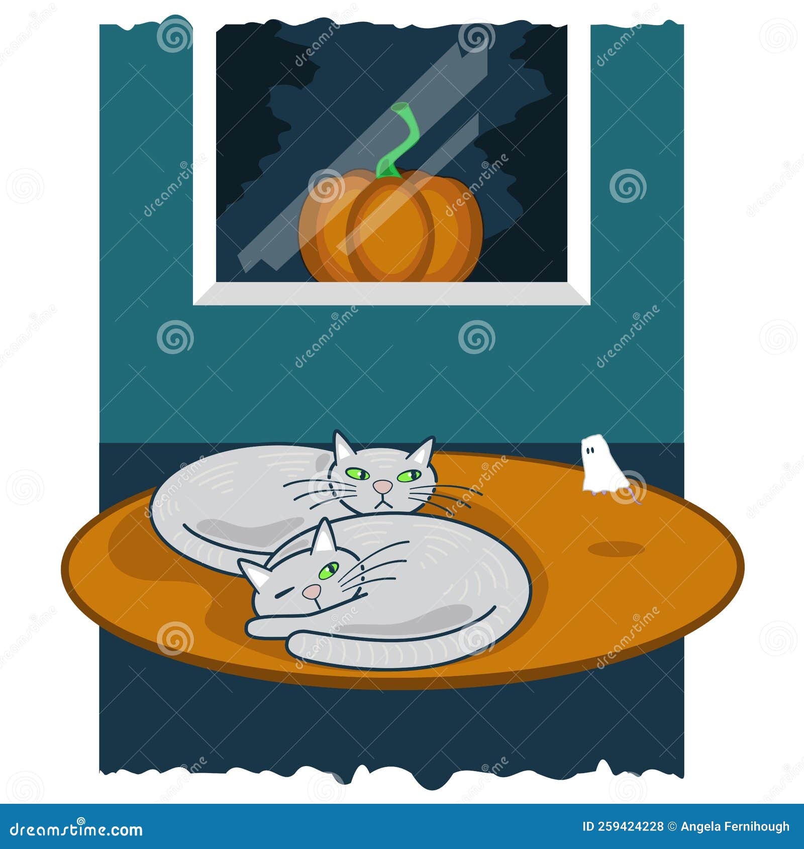 Cats And Ghost Mouse Vector Illustration | CartoonDealer.com #259424228