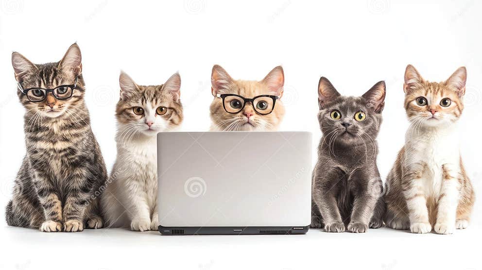 Cats with Glasses Working on a Laptop Stock Illustration - Illustration ...