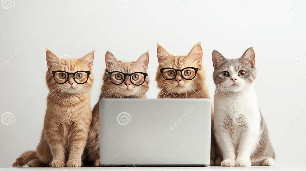 Cats with Glasses Working on a Laptop Stock Illustration - Illustration ...