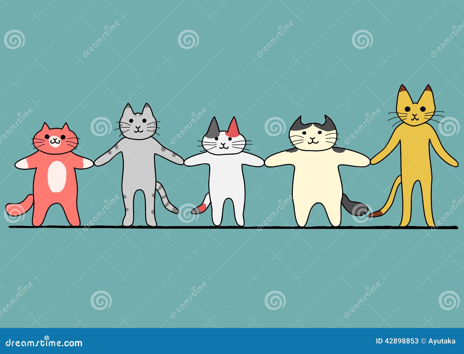 5 cats hand in hand stock vector. Illustration of simple - 42898853