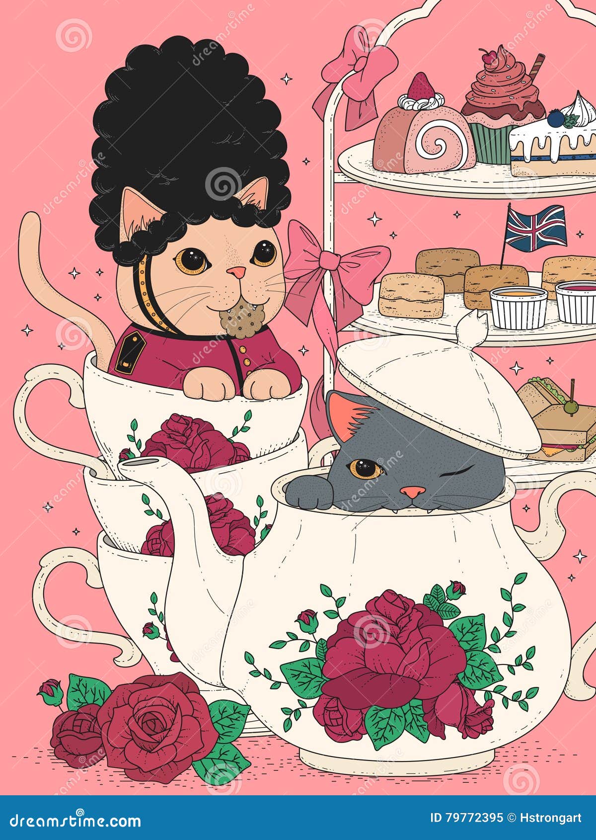 Cats Having Afternoon Tea Cartoon Vector | CartoonDealer.com #79772395