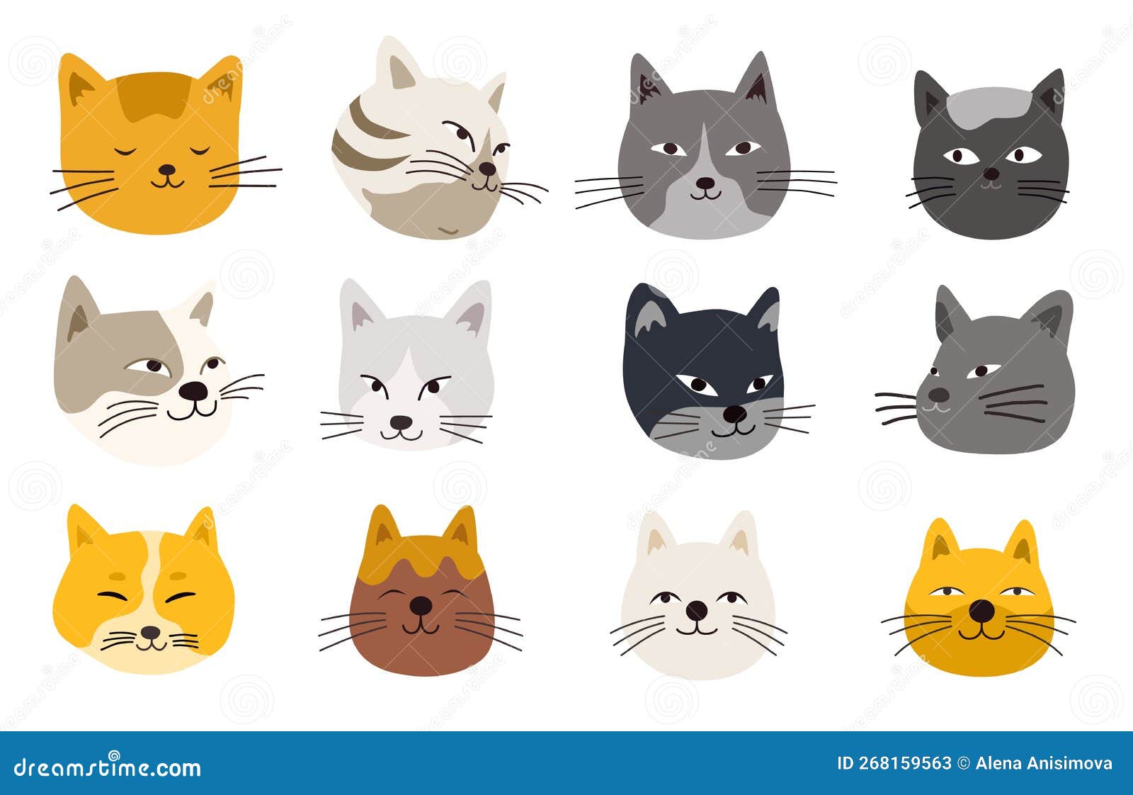 Cats Heads Emoticons Vector. Stock Vector - Illustration of breed ...