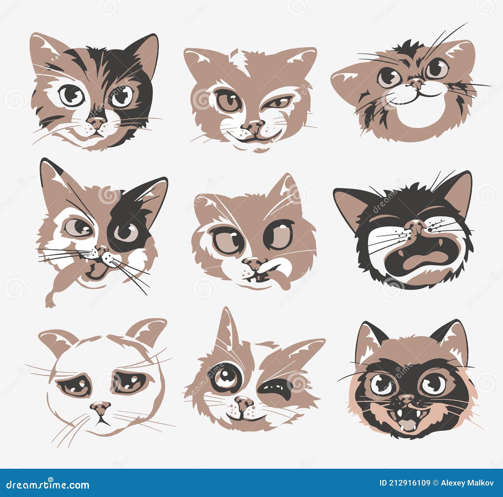 Cats Heads Faces Emoticons Vector Illustration Set | CartoonDealer.com ...