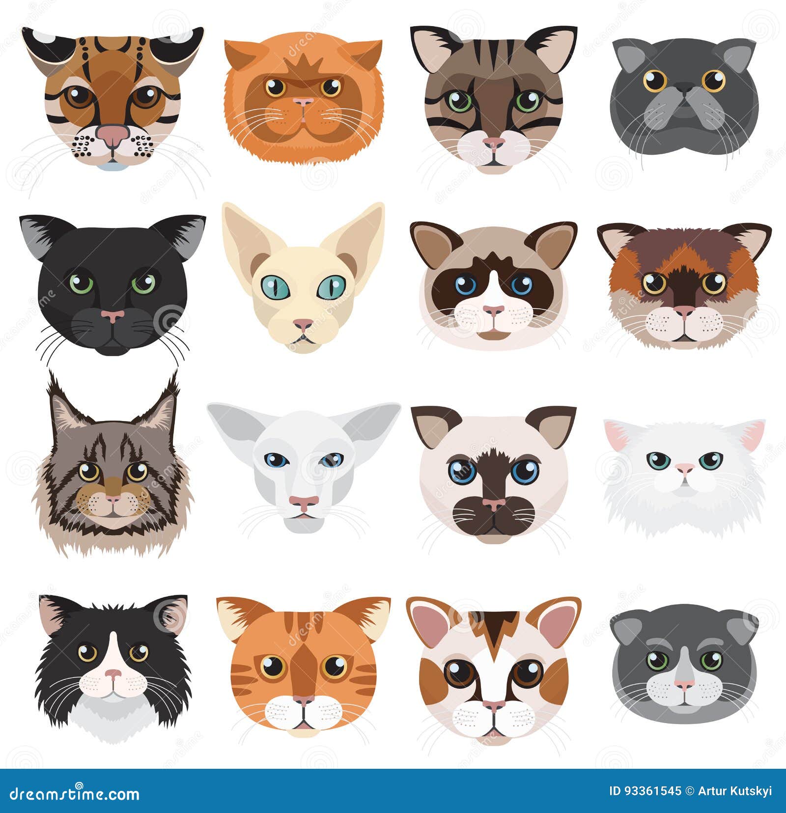 Cats Heads Icons Emoticons Vector Set. Stock Vector - Illustration of ...