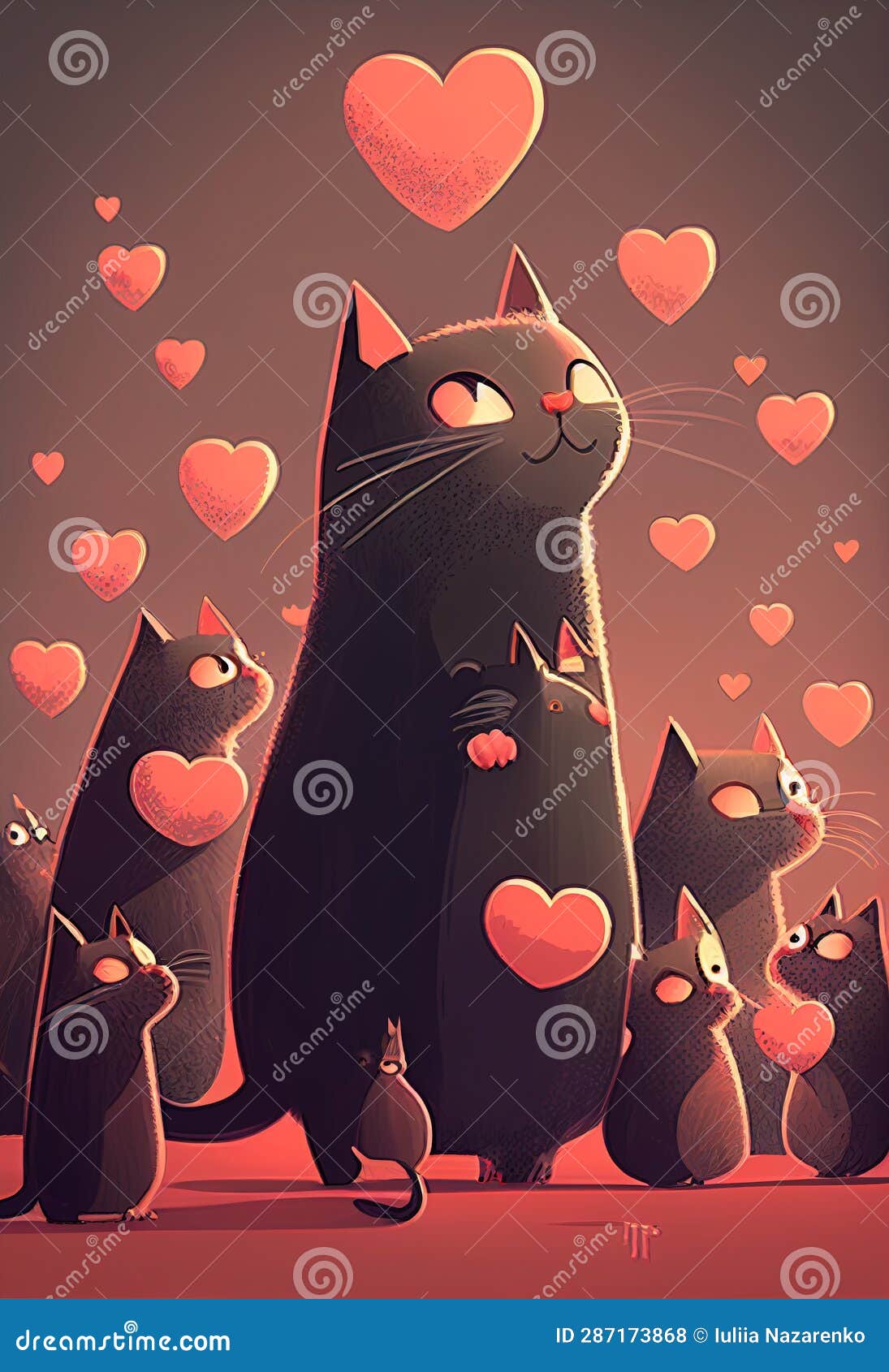 Cats with Hearts in the Style of Animation. AI Generated Stock ...