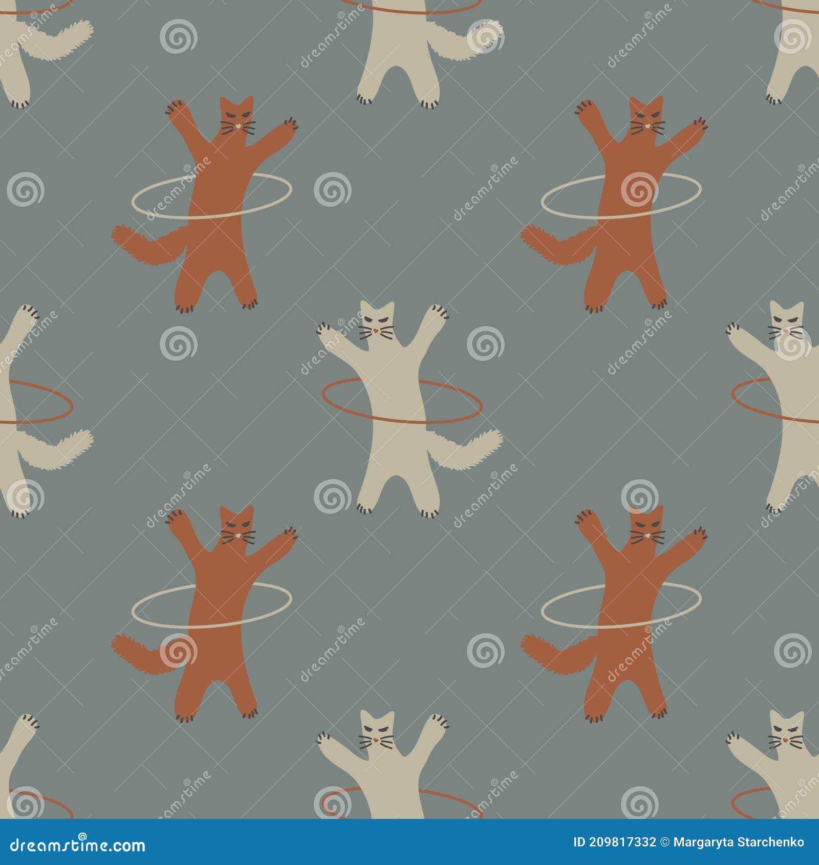 Cats with hula hoop stock vector. Illustration of drawing - 209817332