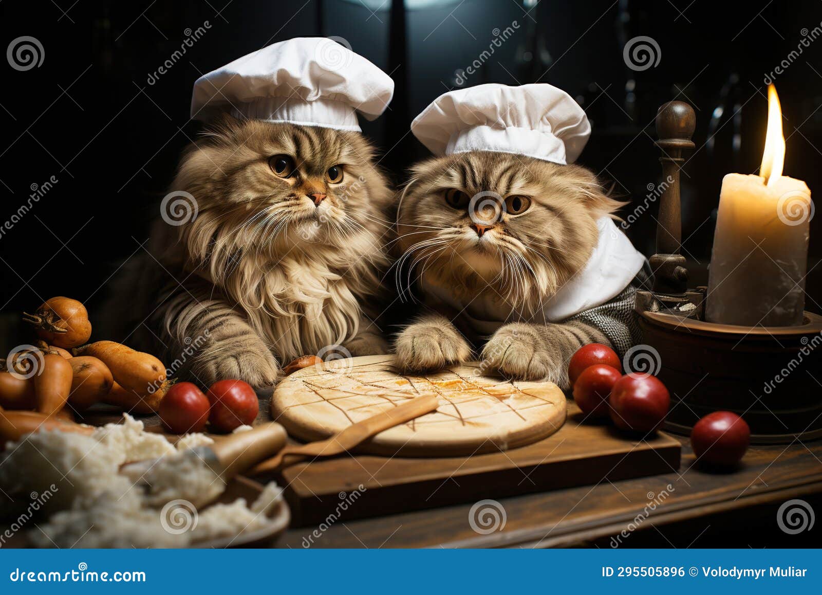 Cats in the Kitchen Dressed As Chefs Prepare Delicious Pizza or Pie ...