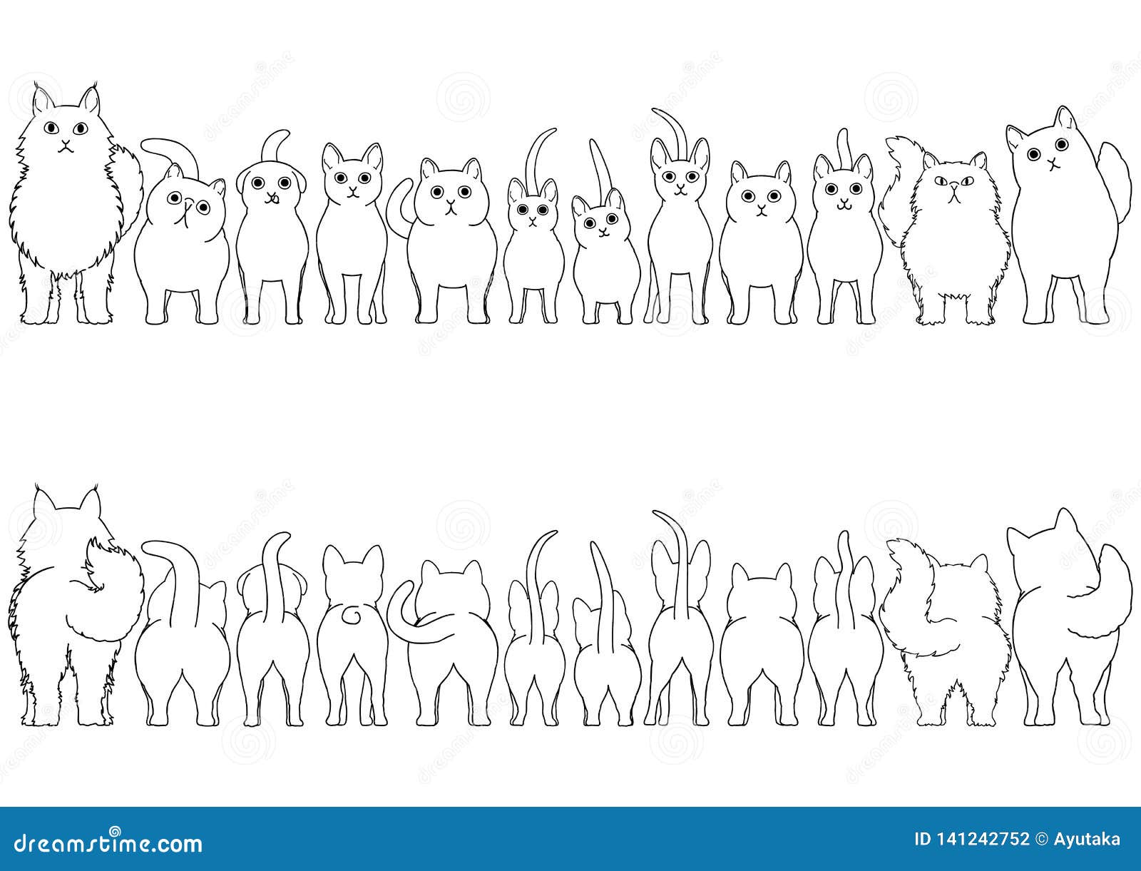 Cats line art border set stock vector. Illustration of full - 141242752