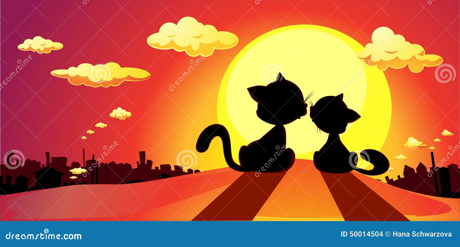 Cats in Love Silhouette in Sunset - Vector Stock Vector - Illustration ...