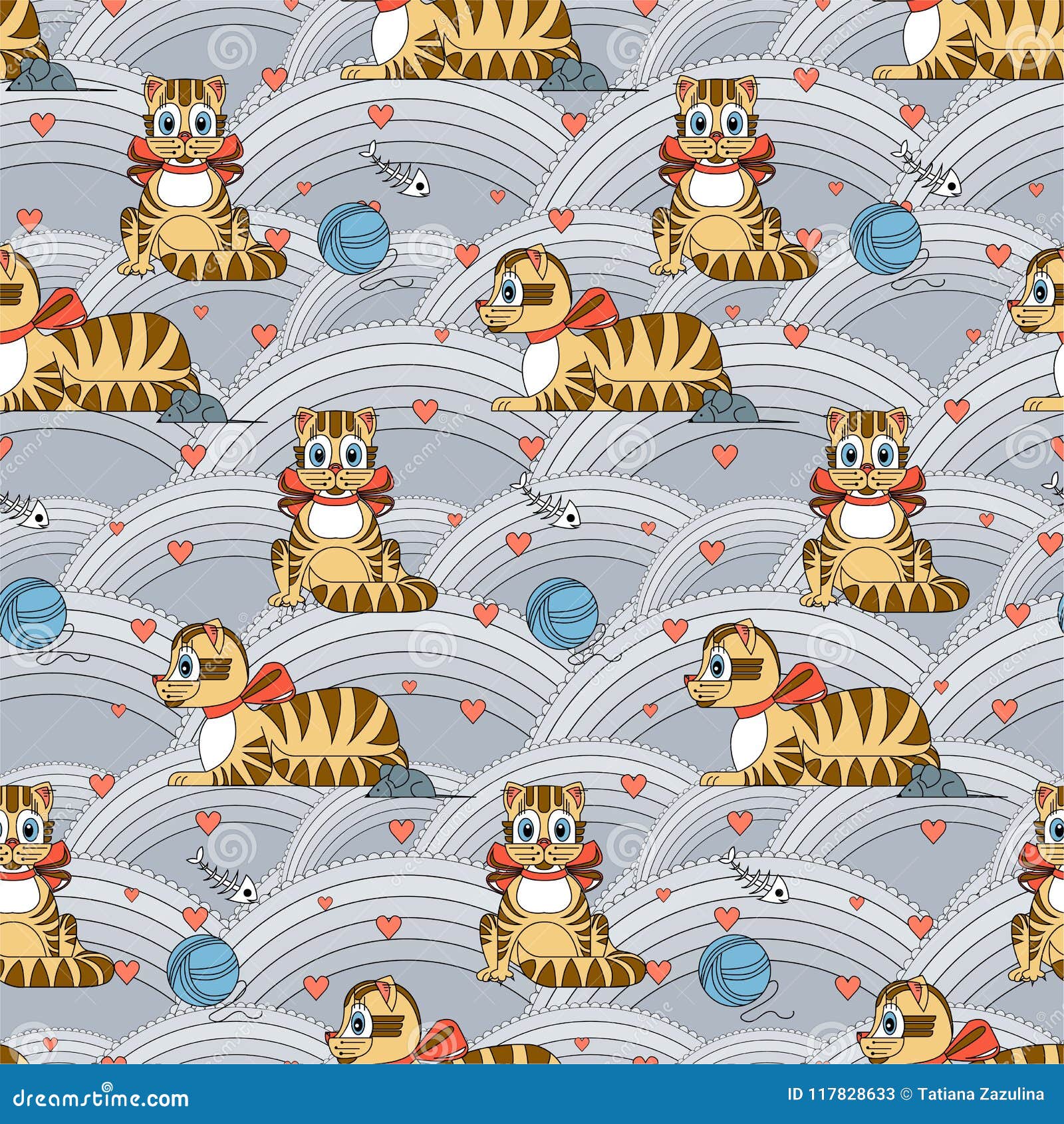 Cats and Mice Seamless Pattern on White Background in Vector Stock Vector - Illustration of ...