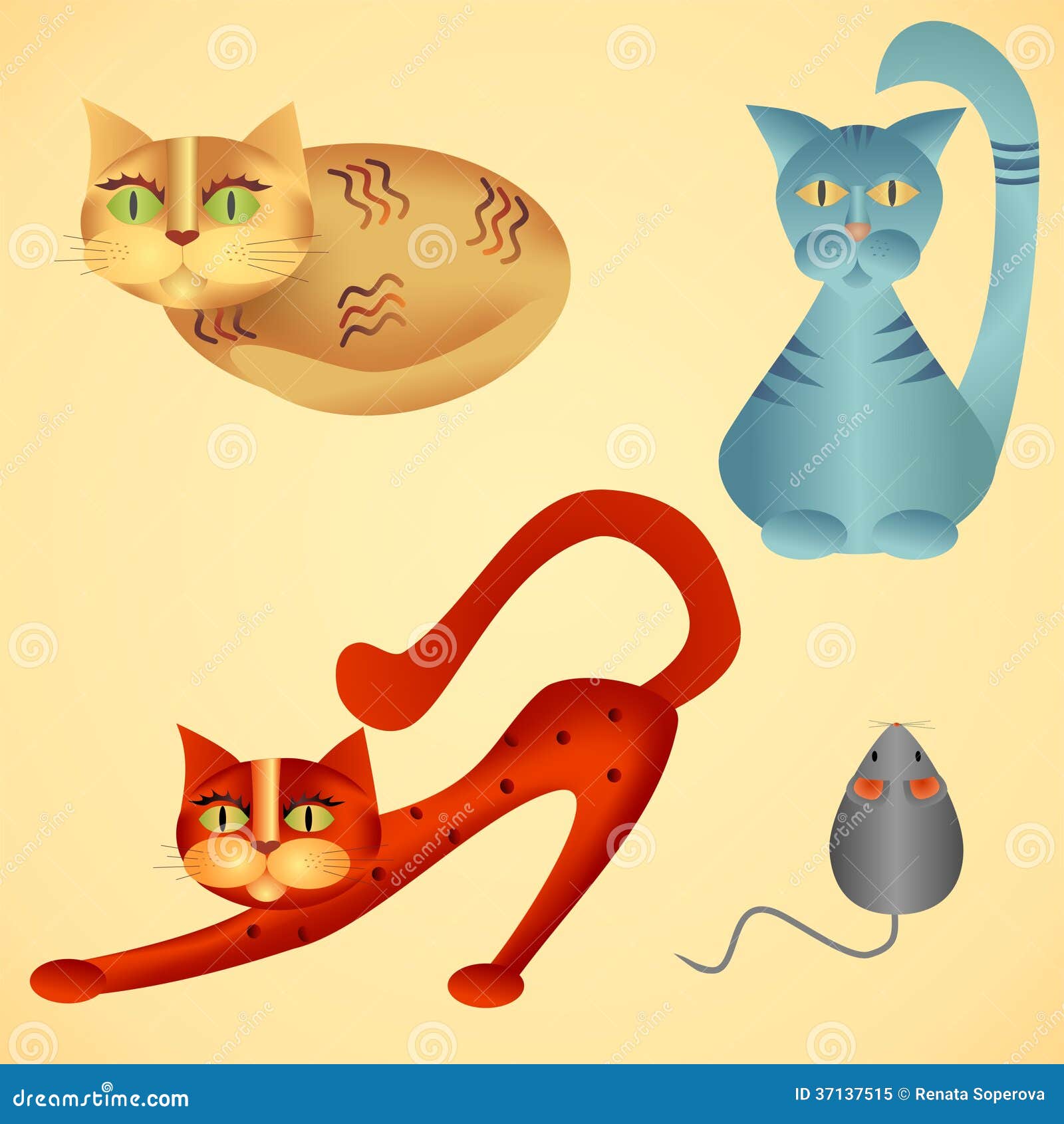 Cats Mouse Vector Illustration Cute Animal Funny Seamless ...
