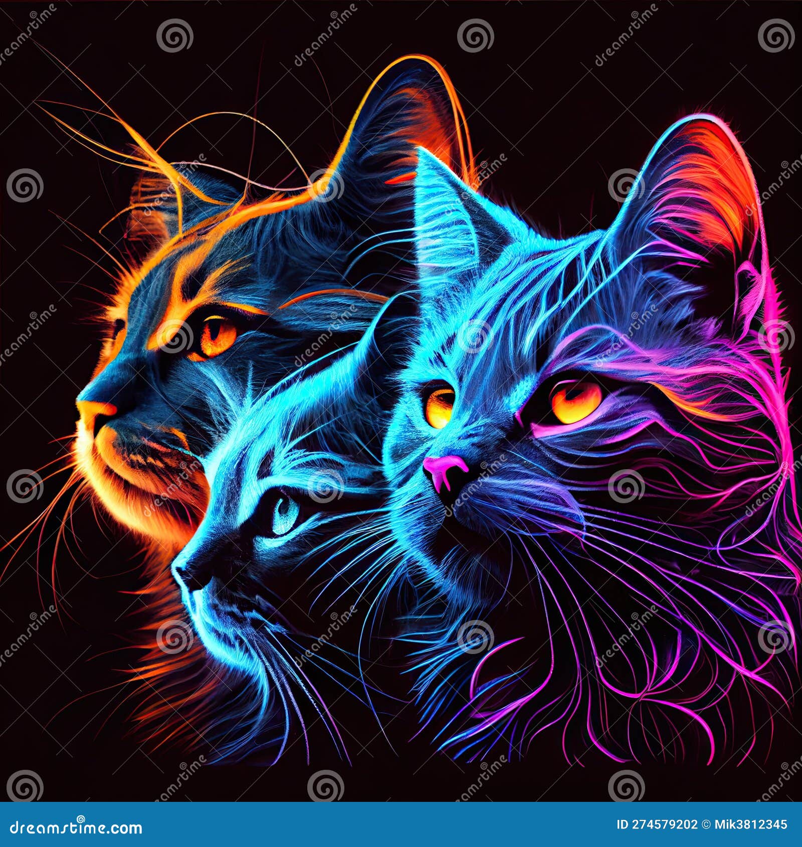 Cats with neon effect. stock illustration. Illustration of funny ...