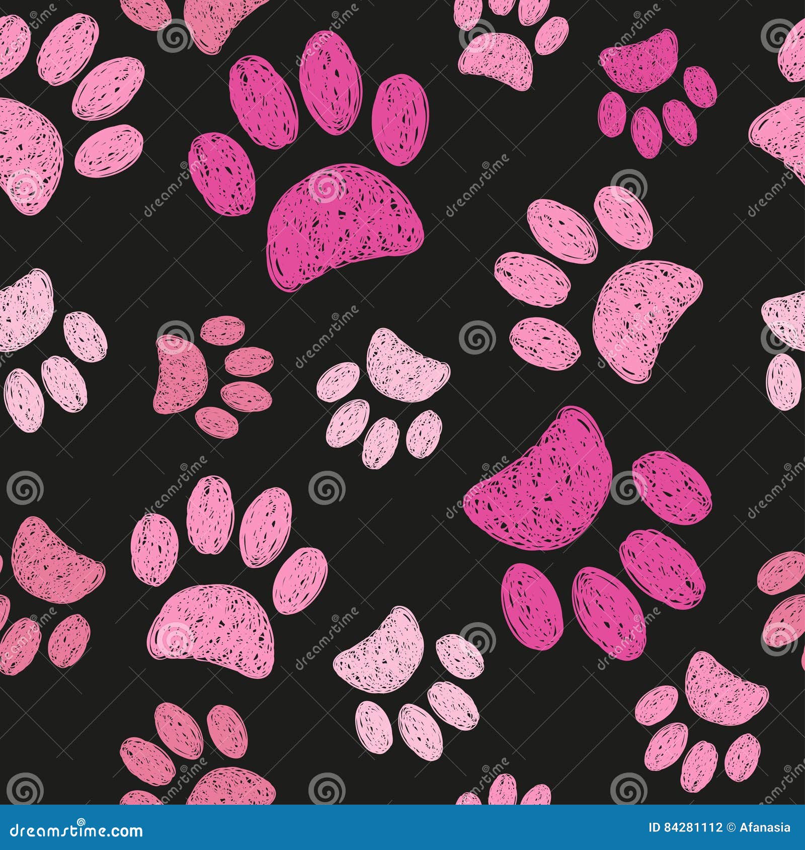 Dog`s Paws Seamless Pattern. Cat Paws Hand Drawn Pattern. Royalty-Free ...