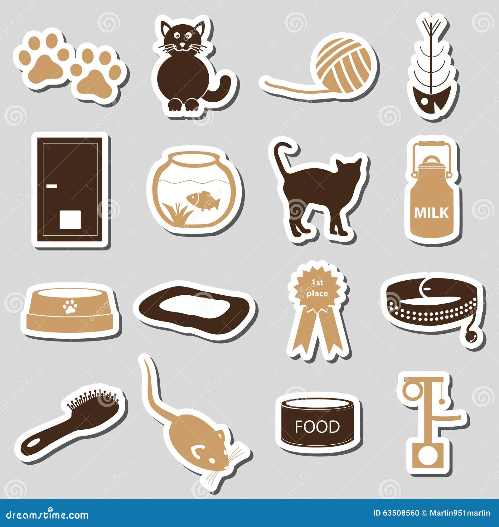 Cats Pets Items Simple Stickers Set Eps10 Stock Vector - Illustration ...
