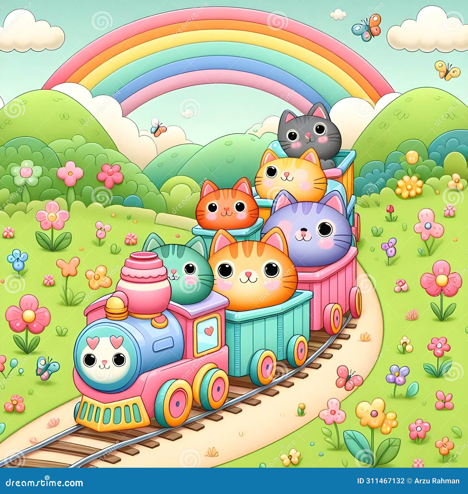 Cats play in the train stock illustration. Illustration of download ...