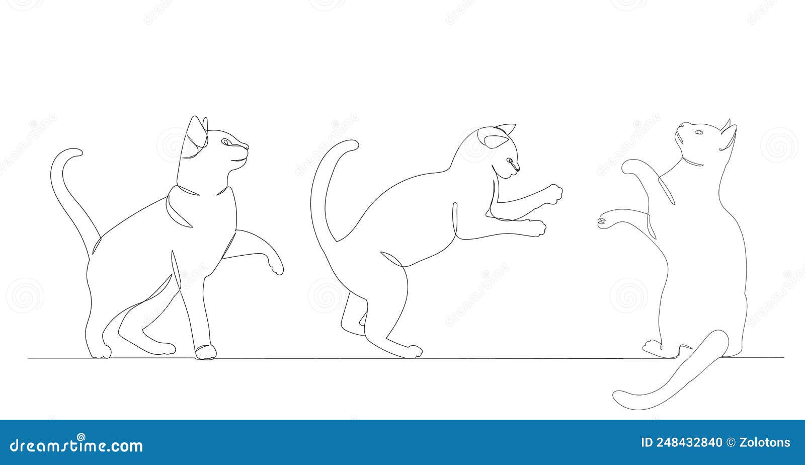 Cats are Playing One Continuous Line Drawing Stock Vector ...