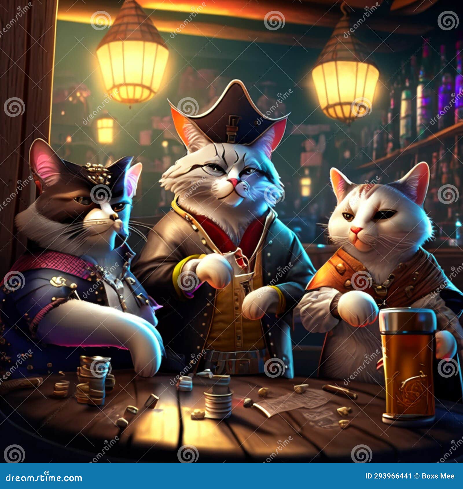 Cats Playing in a Pub - 3D Render. Illustration AI Generated Stock ...
