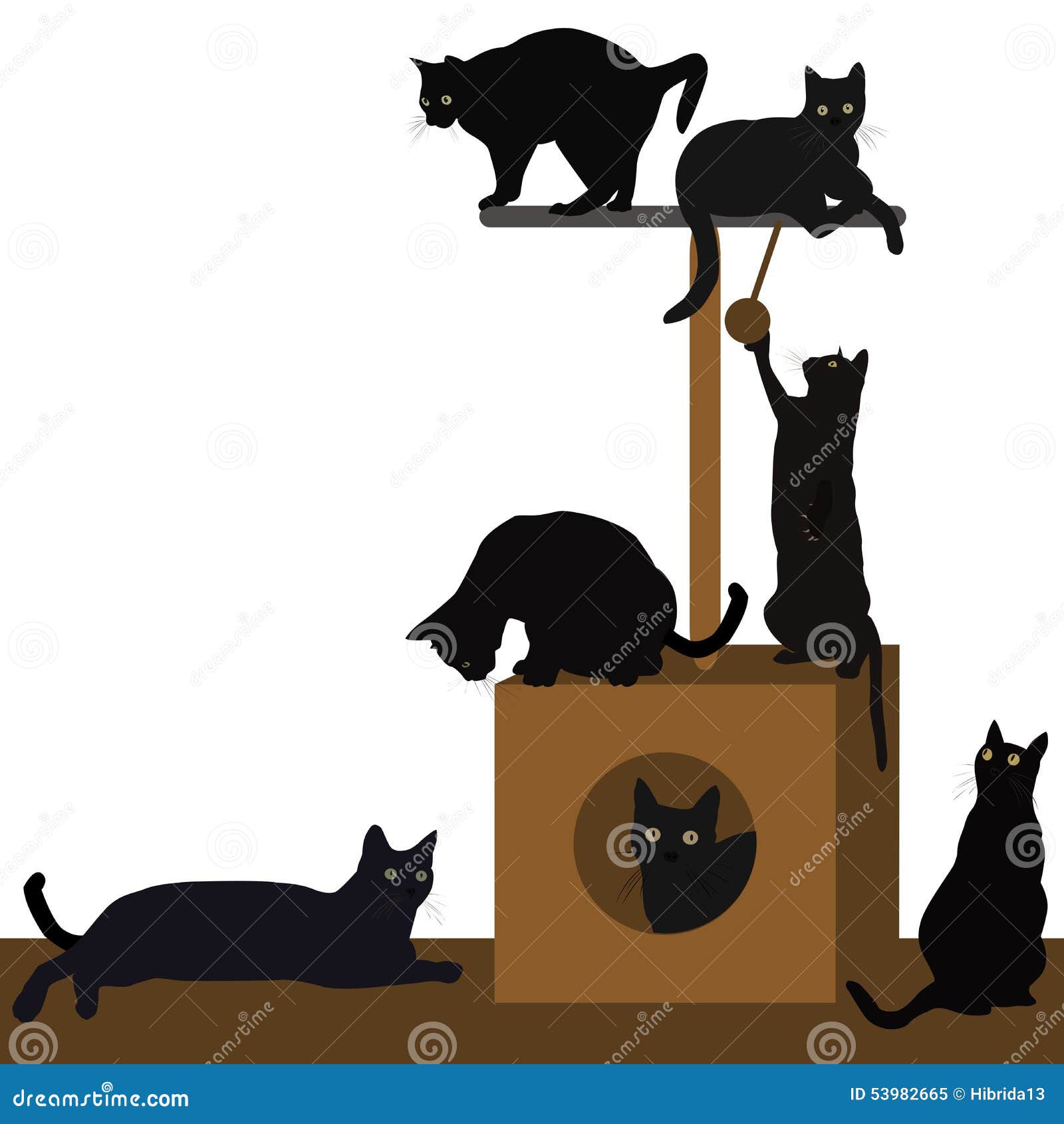 Cats Playing or Resting in a Cat House Stock Vector - Illustration of ...