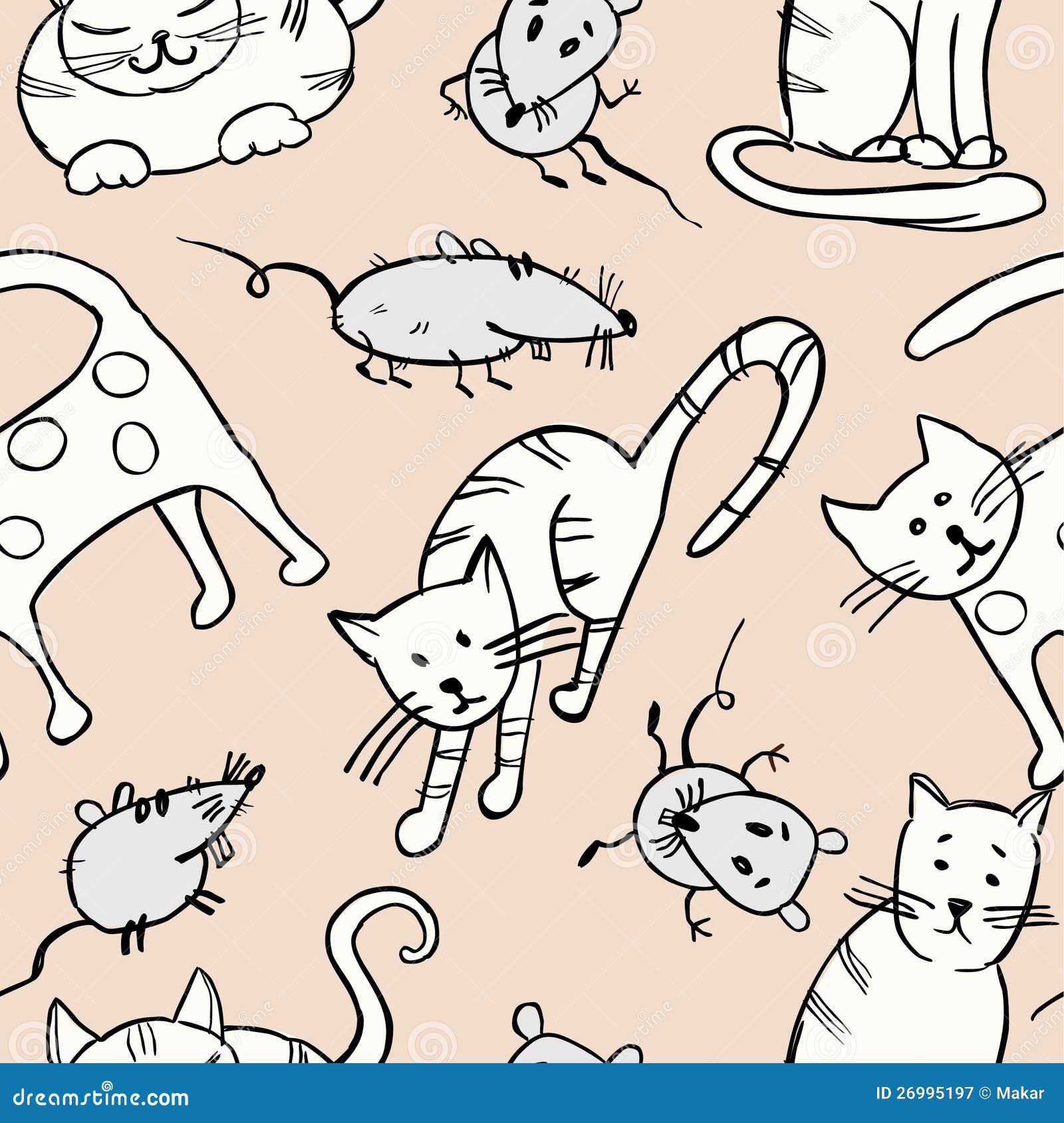 Cats and rats pattern stock vector. Illustration of outline - 26995197