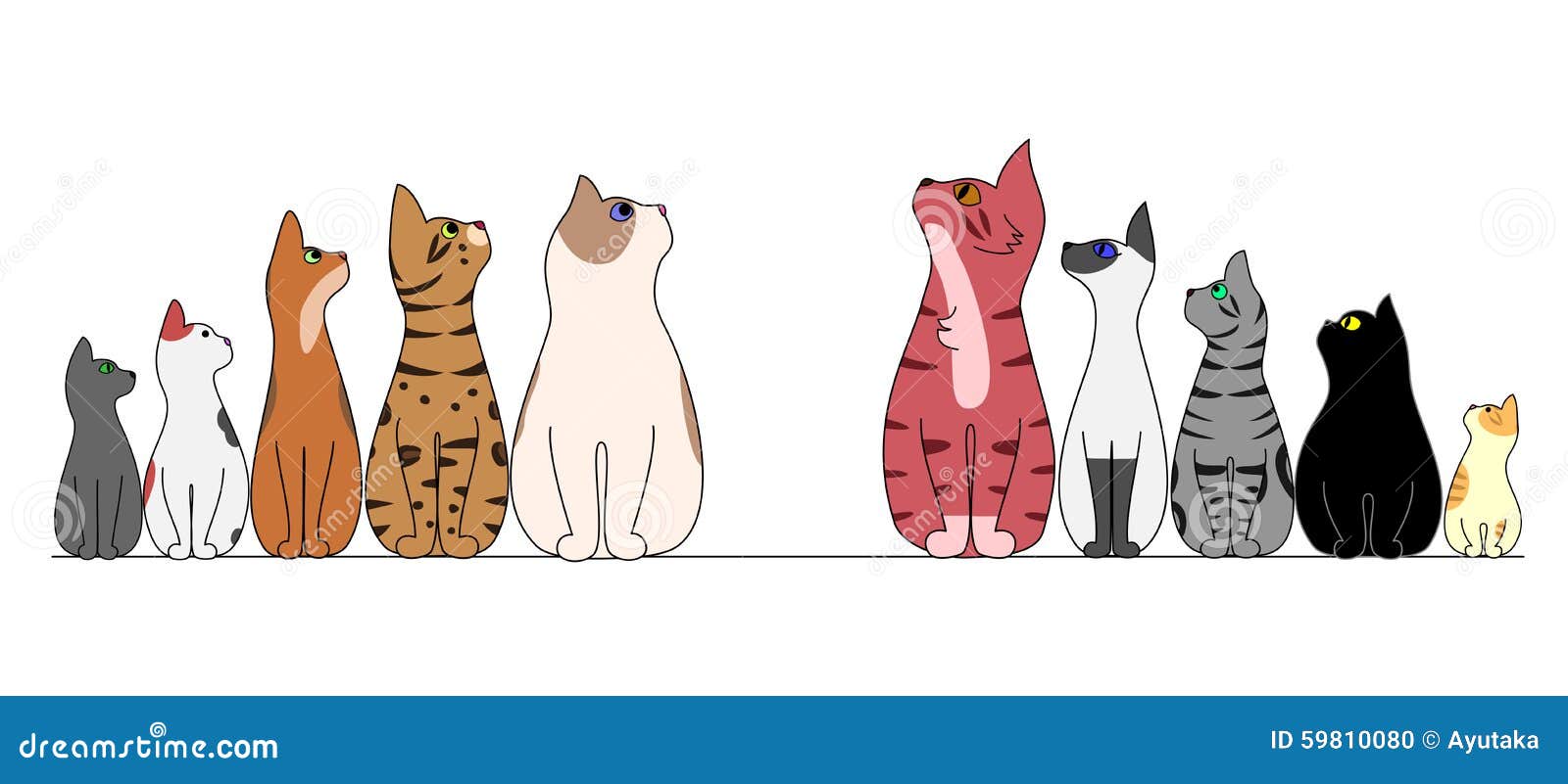 Cats In A Row,looking Center Stock Vector - Image: 59810080