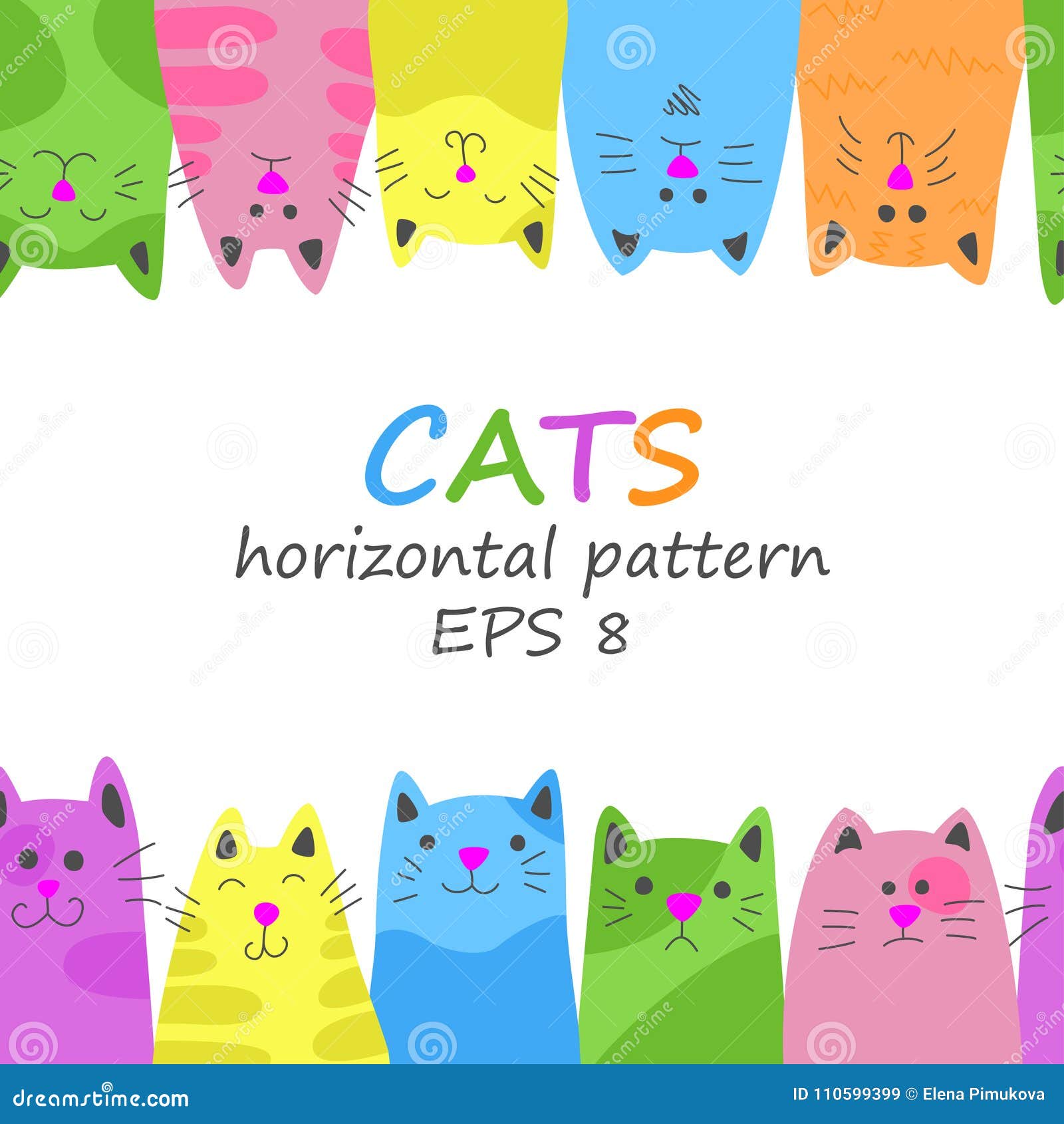 Cats. Seamless Horizontal Pattern in Doodle and Cartoon Style. Color ...