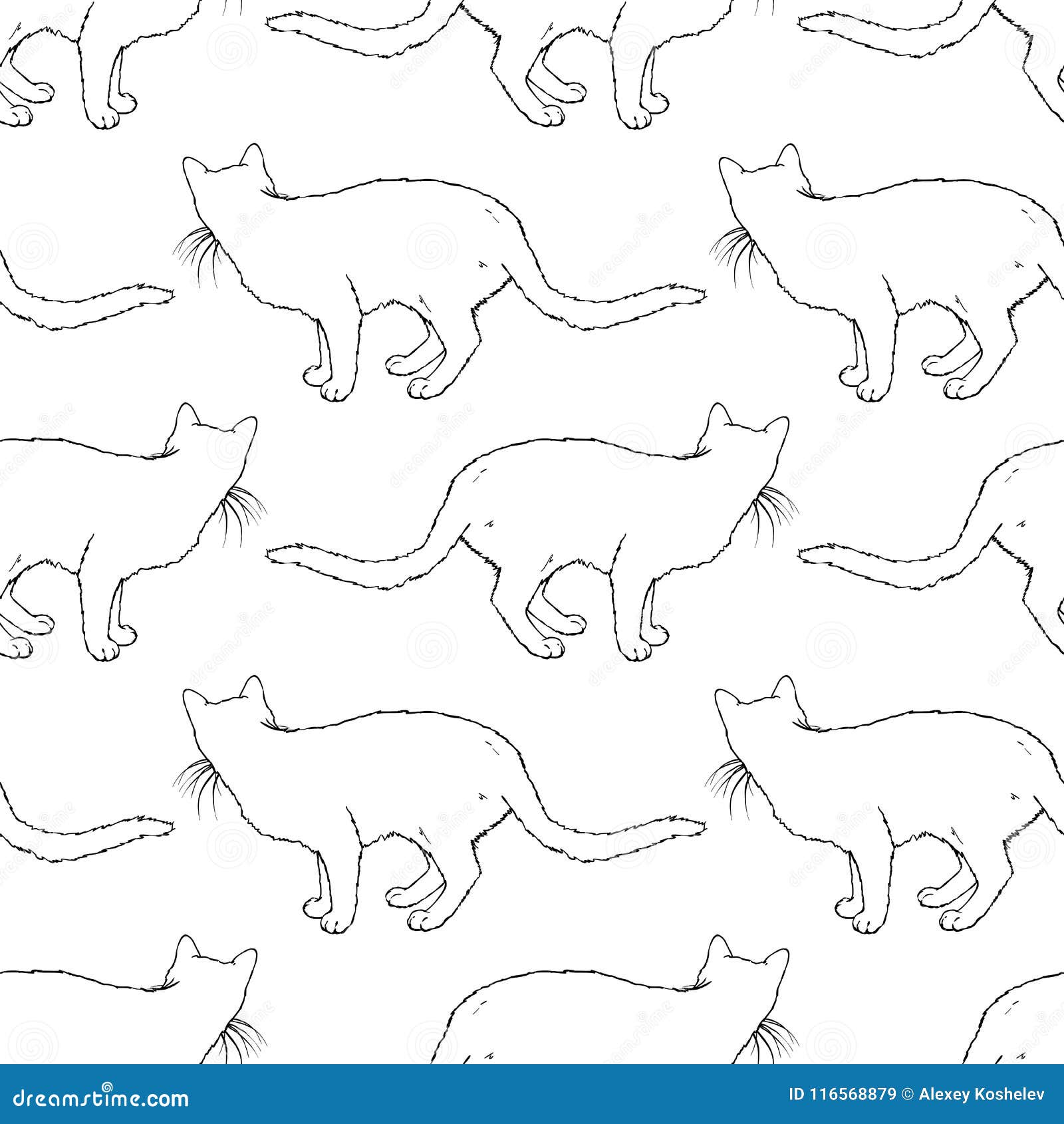 Cats Seamless Pattern. Coloring Book Page Stock Illustration ...
