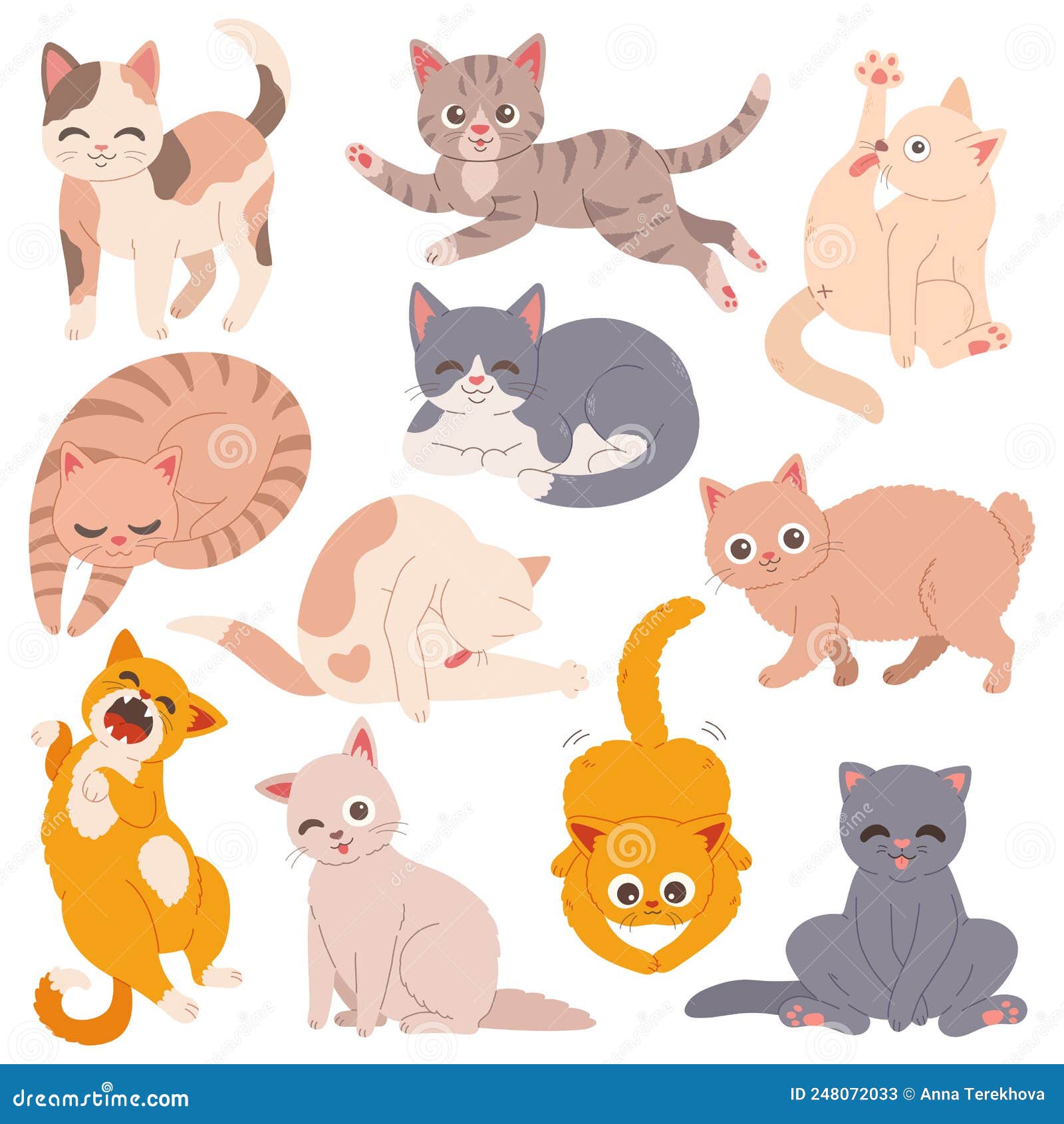 Cats Set Flat Design Simple Vector Illustration Stock Vector ...