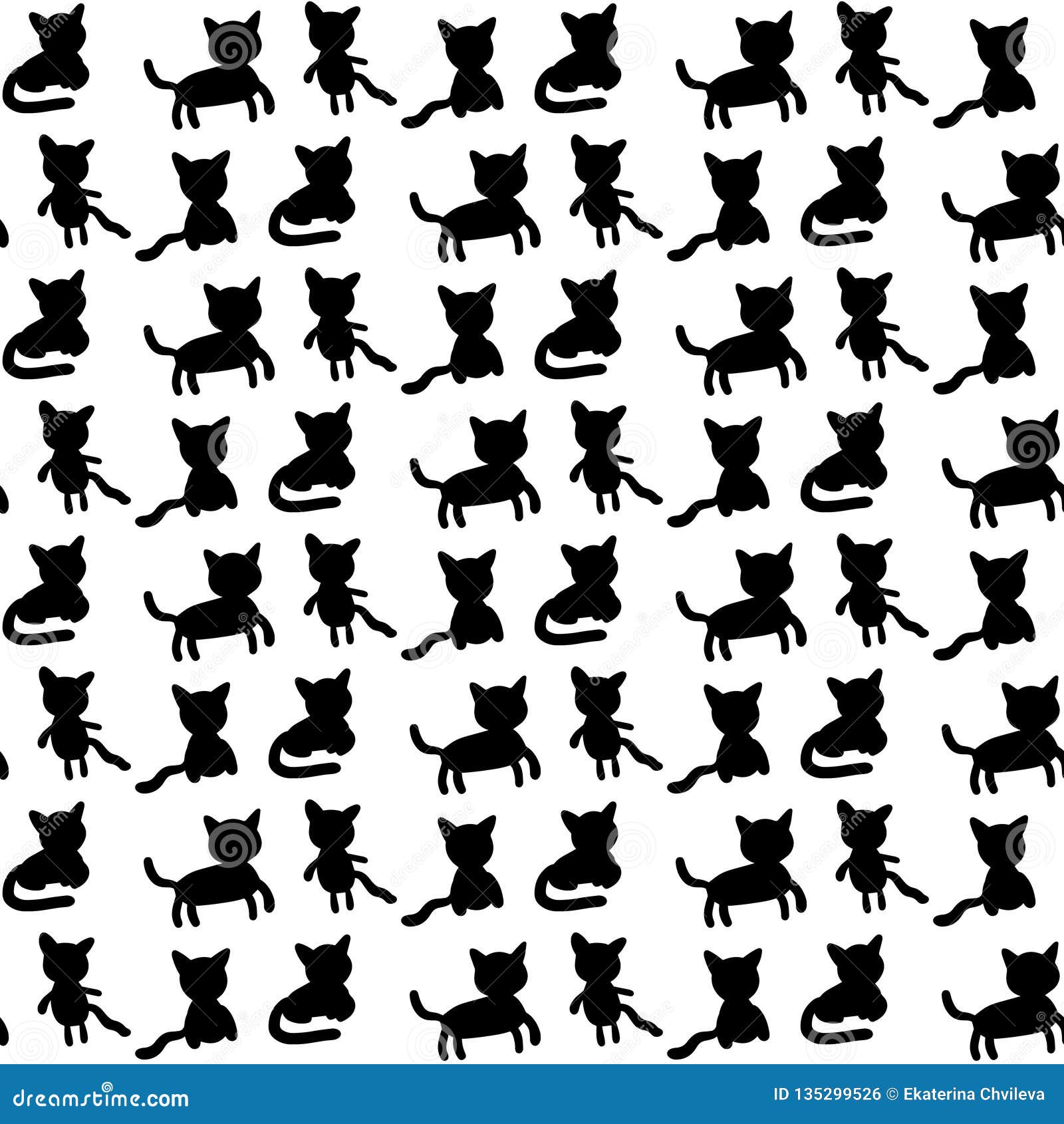 Cats Set Hand Drawn Silhouette Seamless Pattern Four Differents Forms ...