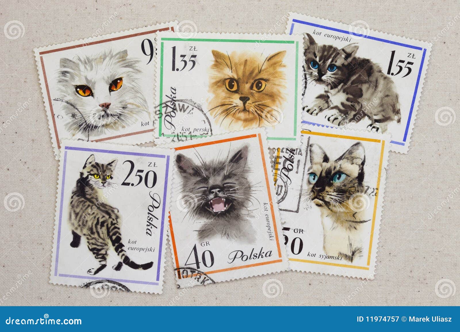 Cats - Set of Vintage Post Stamps from Poland Editorial Photography ...