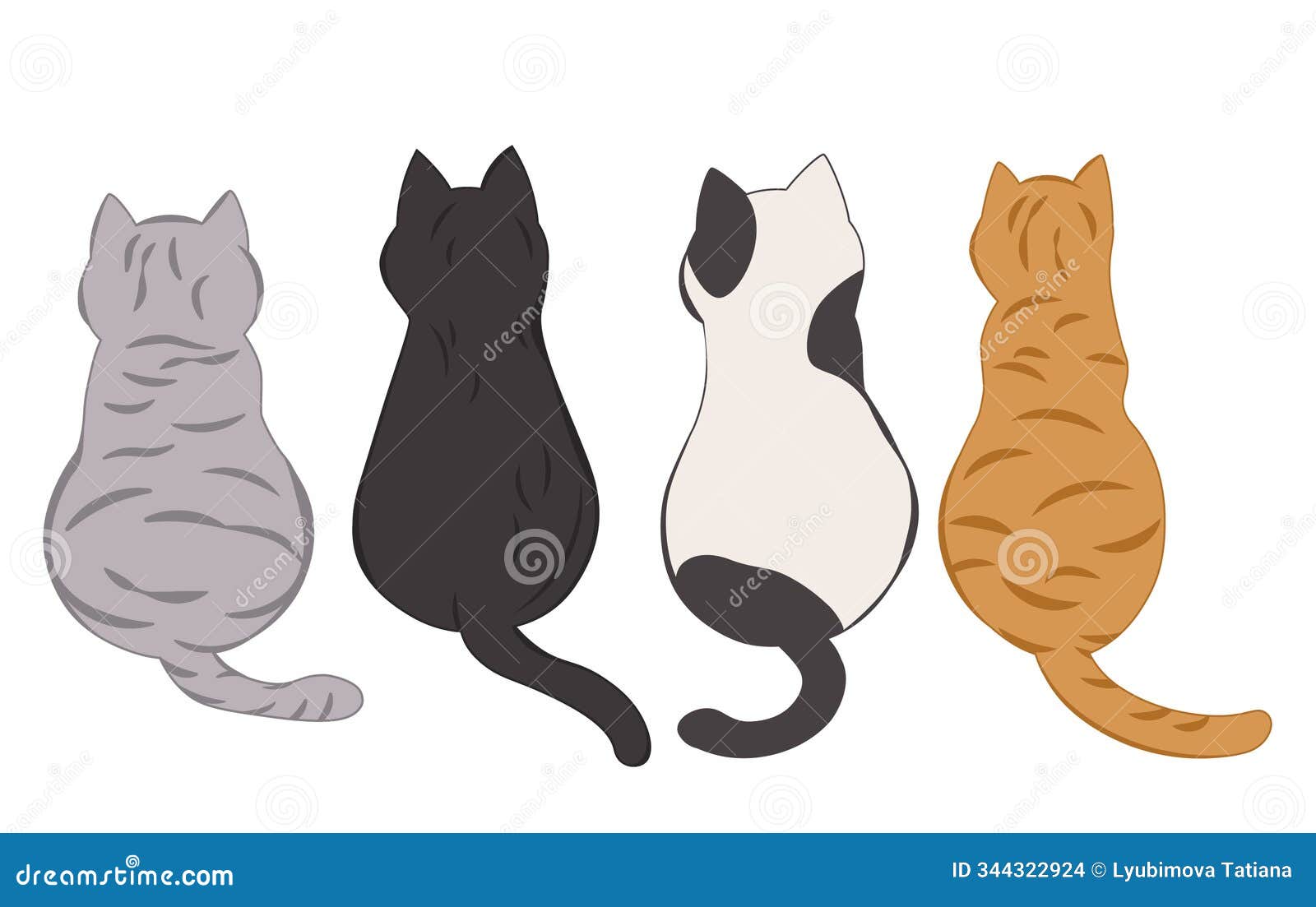 Cats Sitting Back View Vector Illustration Isolated On White Background ...