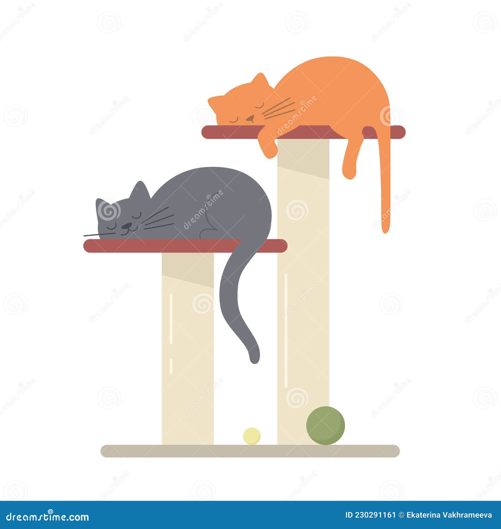 Cats Sleep on Scratching Posts. Vector Illustration in Flat Style ...