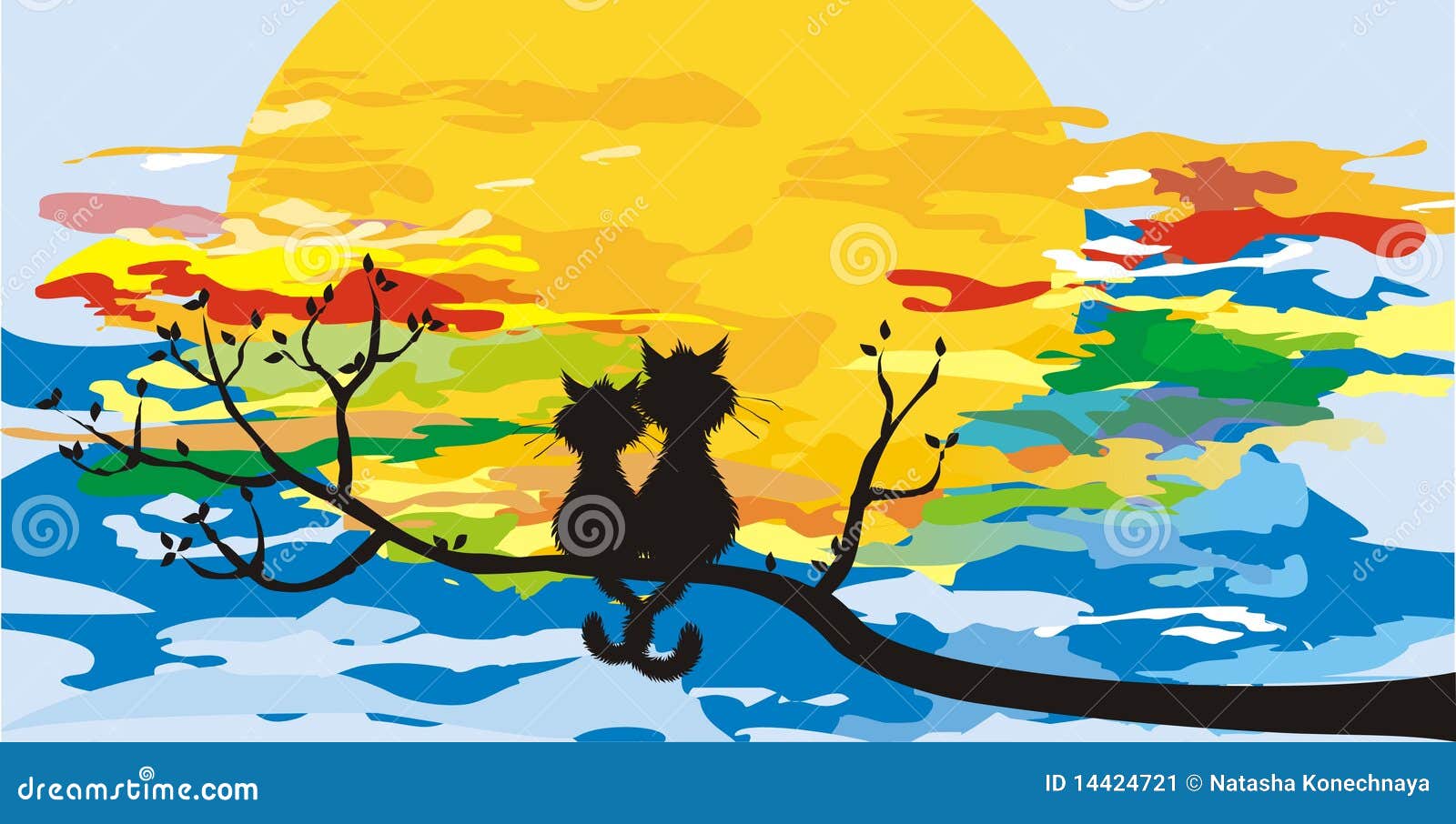 Cats on a tree stock vector. Illustration of beading - 14424721
