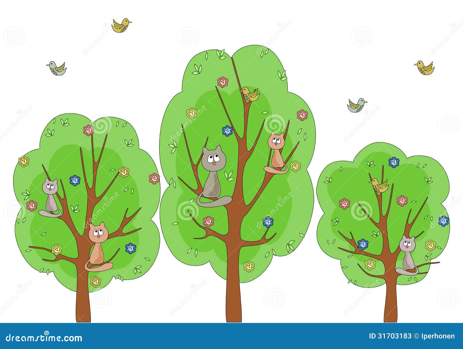 Cats on the tree stock vector. Illustration of cats, yellow - 31703183