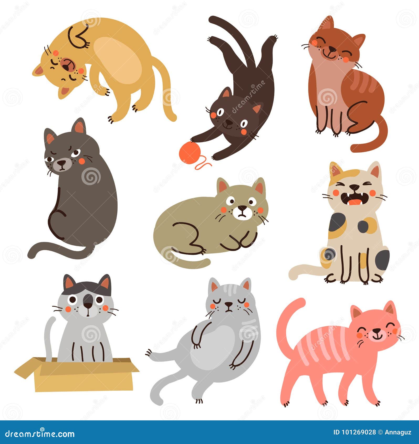 9 Cats. Vector Characters Collection Stock Vector - Illustration of ...