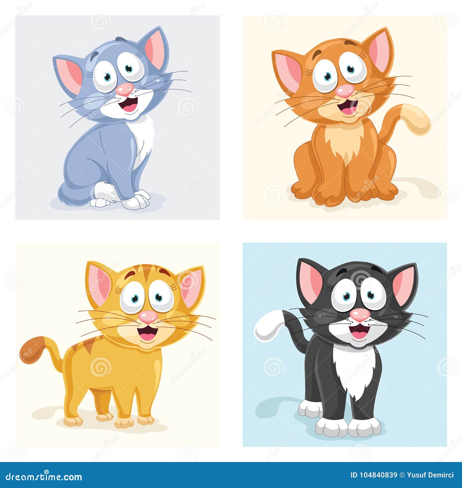 Cats Vector Illustration Set Stock Vector - Illustration of happy ...