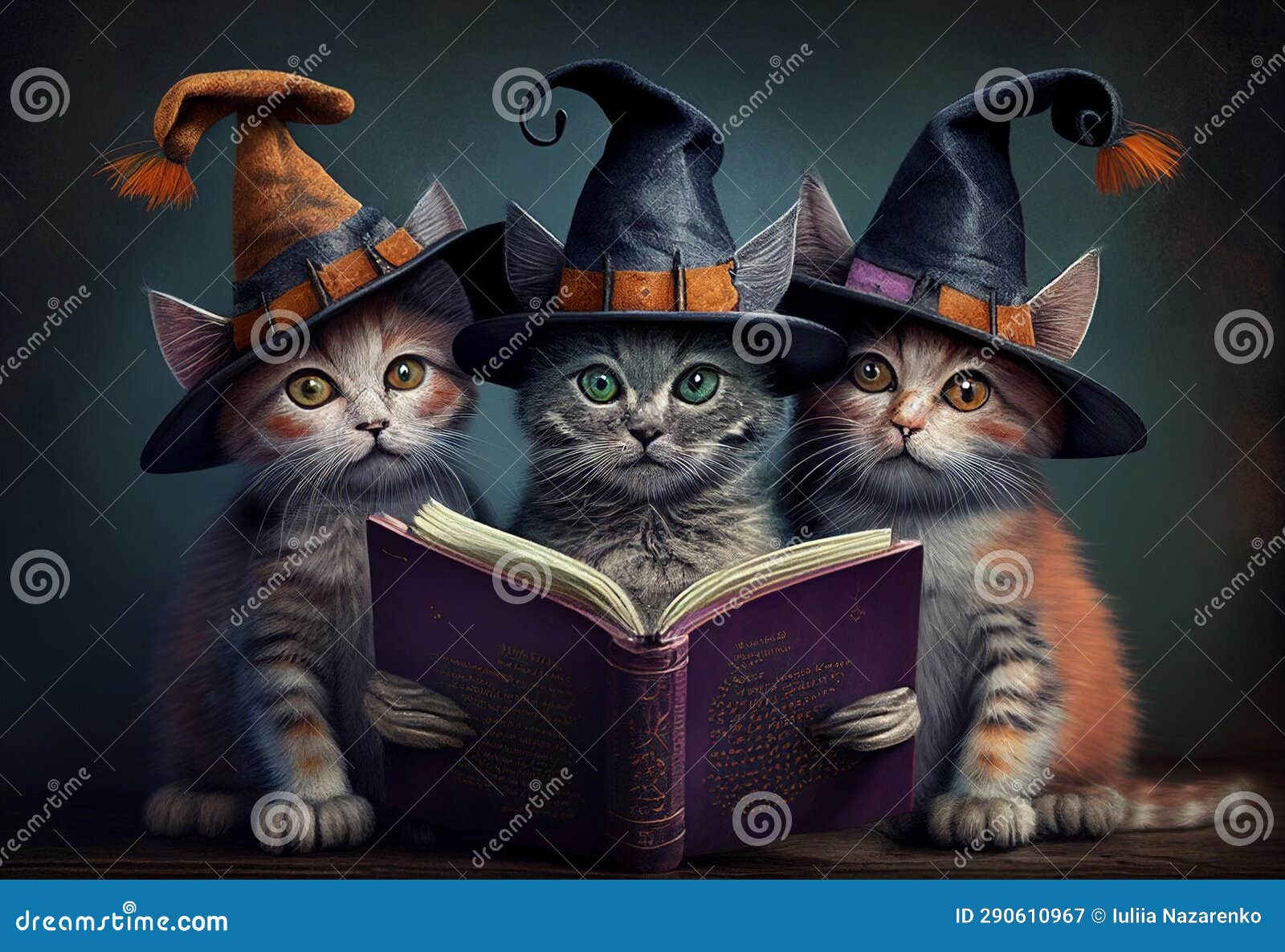 Cats in Witches Hats Reading a Book. AI Generated Stock Image - Image ...
